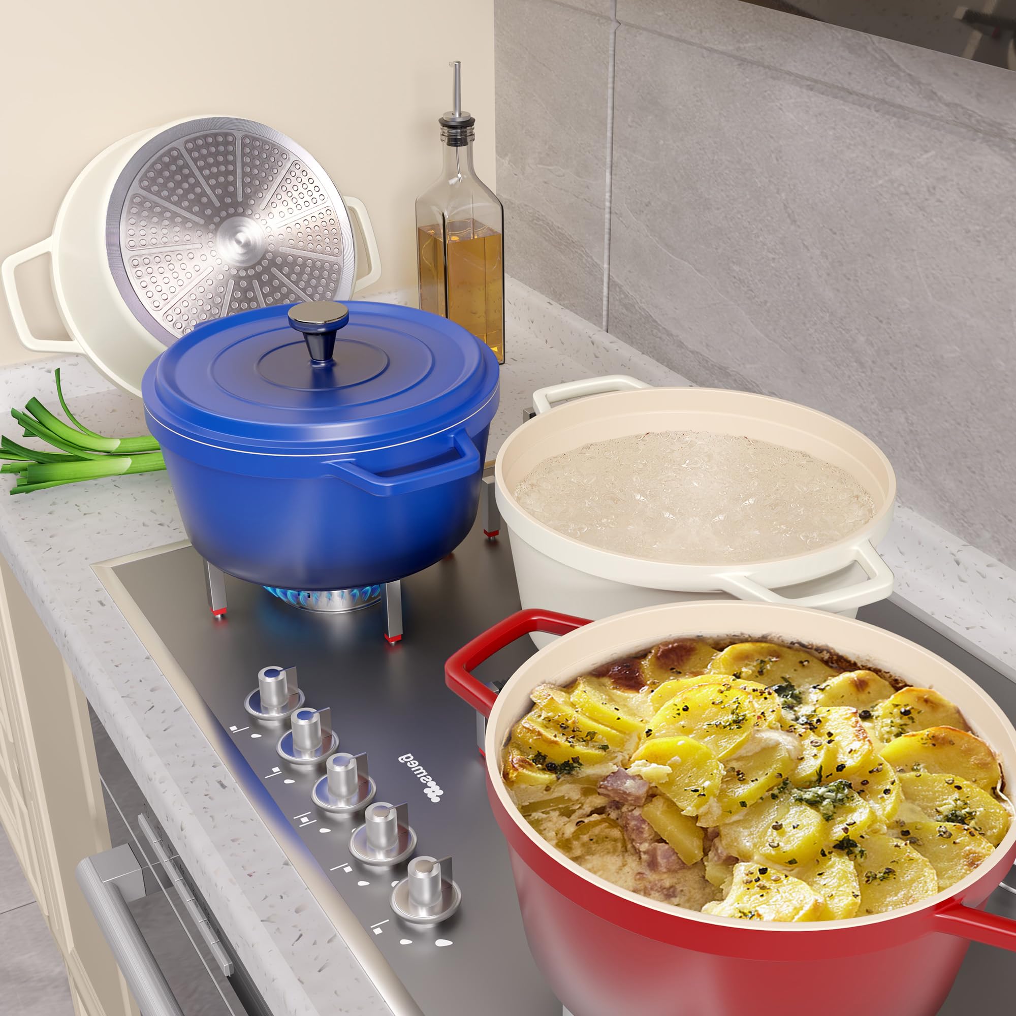 Lightweight 2.5 Qt Dutch Oven Pot with Lid, Nonstick Dutch Oven, Enameled Dutch Oven for Bread Baking, Cast Aluminum Pot Compatile with All Cooktops, Dishwasher Safe Cookware, Red