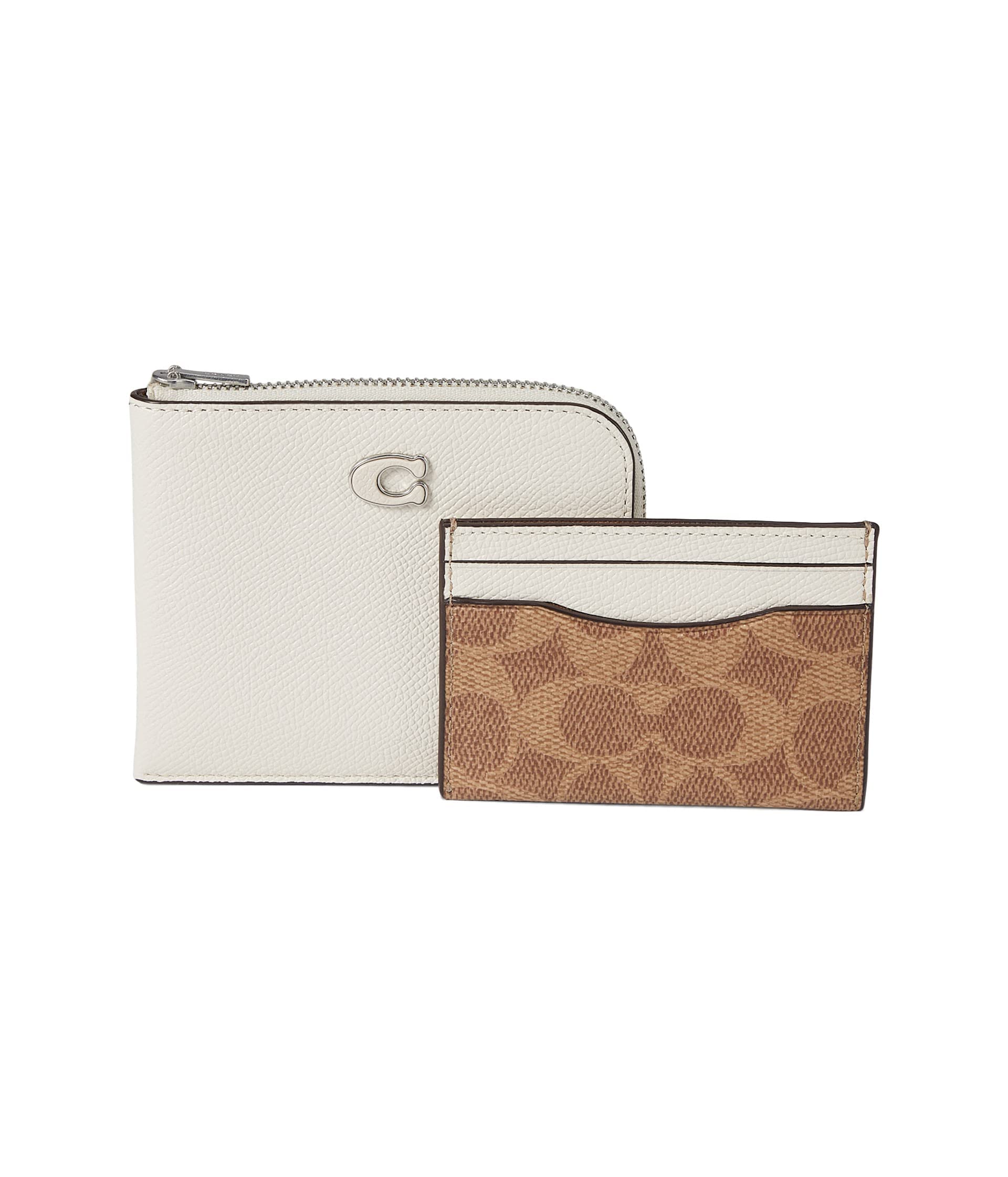 Coach 3-in-1 L-Zip Wallet in Cross Grain Leather Chalk One Size