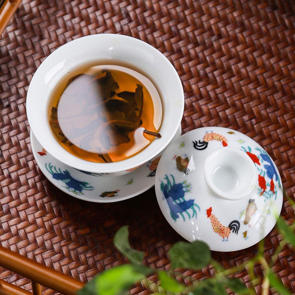 DOITOOL China Traditional Teacup Ceramic Chinese Tea Cup Porcelain Tea Bowl Gaiwan Teacup with Lid and Saucer Teapot Teaware for Home Tabletop Decor White