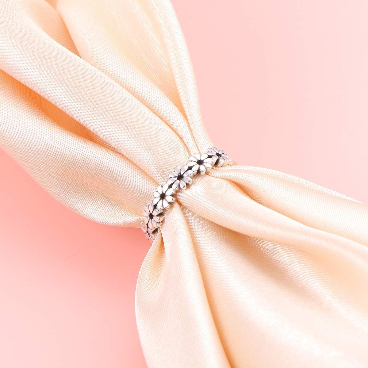 DAOCHONG 925 Sterling Silver Ring Daisy Flower Hawaiian I Love You Forever Tarnish Resistant Comfort Fit Wedding Band Ring 10