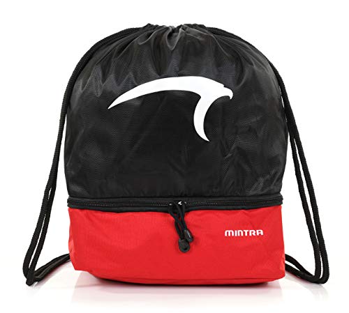 Mintra Sports Drawstring Bags - (Black/Red, Stellar (12in x 18in)) Backpack, Cinch Sackpack, Bag, String, Sports, Gym, Waterproof, Unisex , Used for Gym, Sport, Workout