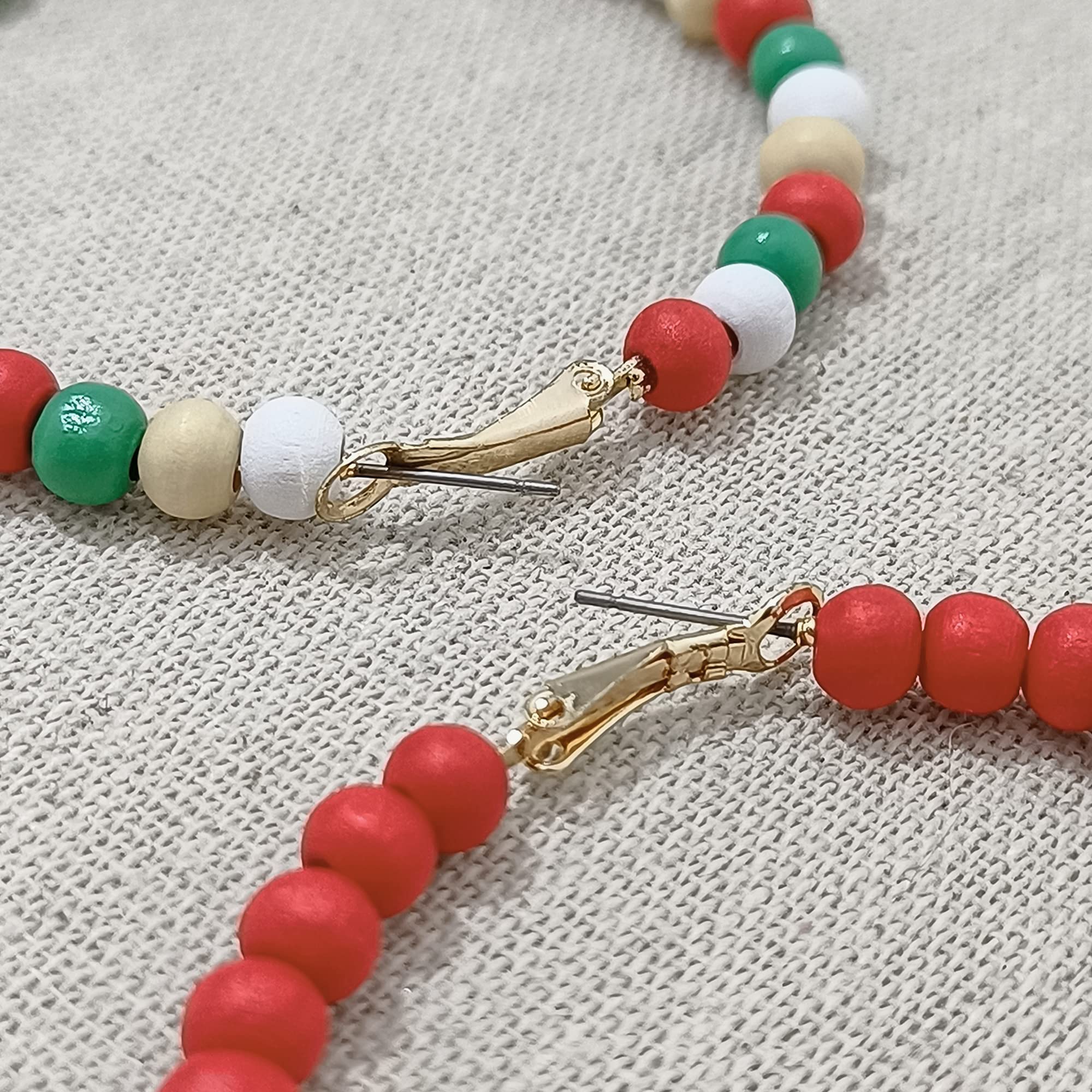 COIRIS Wooden Beaded Hoop Big Earrings Bohemian Circle Round Bead Earrings Circle Drop Dangle Earrings Jewelry For Women (ER1185-Red+Christmas)