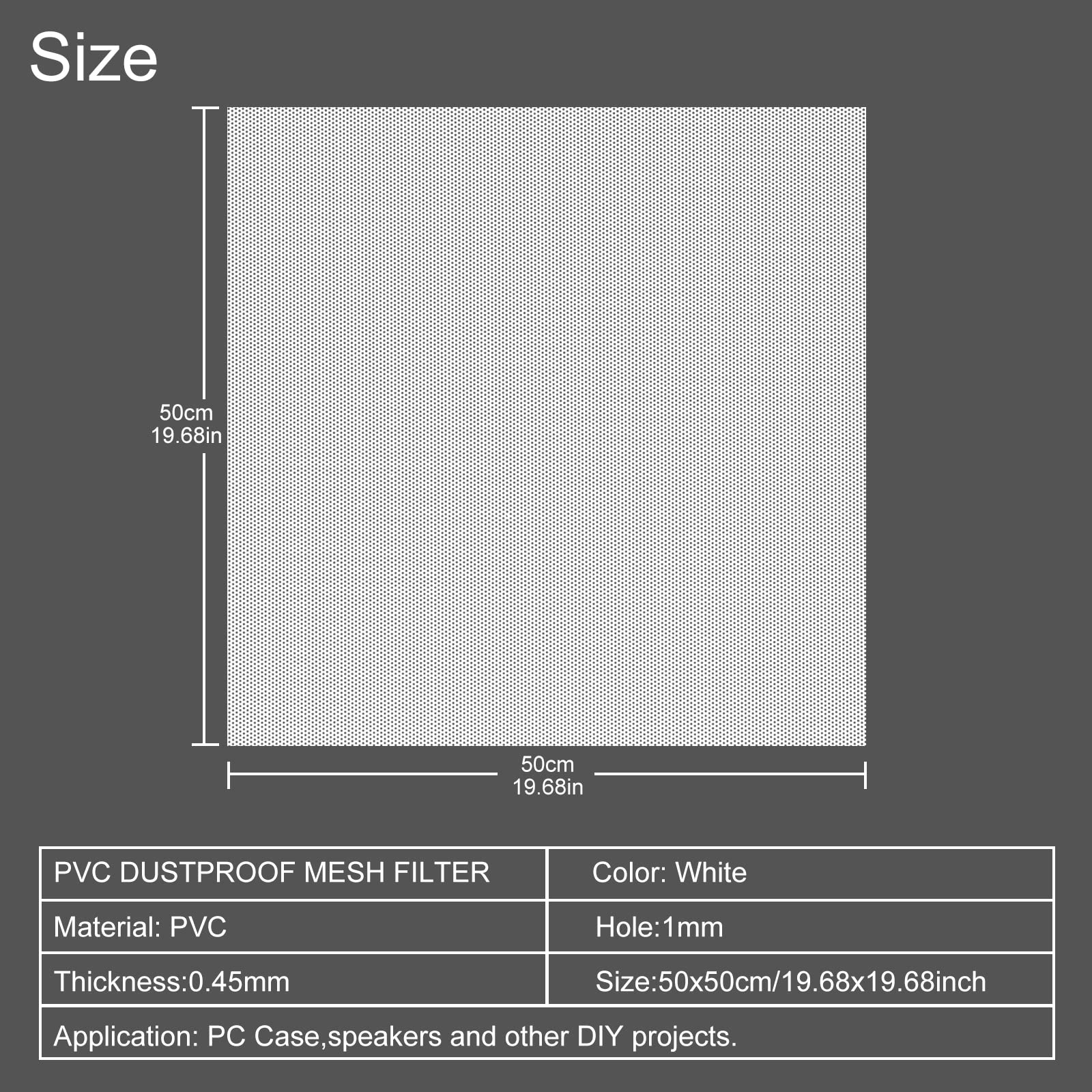 Fan Dust Mesh Filter Magnetic Frame PVC Computer PC Case Fan Dust Proof Filter Cover Grills (500 * 500MM 1PACK WHITE)