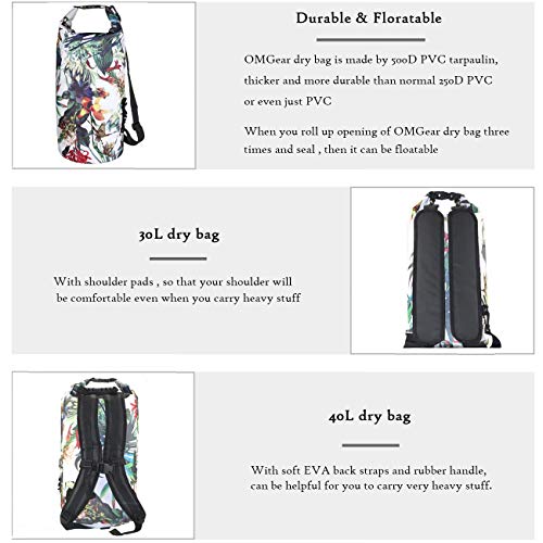 OMGear Waterproof Dry Bag Backpack Waterproof Phone Pouch 40L/30L/20L/10L/5L Floating Dry Sack For Kayaking Boating Sailing Canoeing Rafting Hiking Camping Outdoors Activities (camouflage1, 20L)