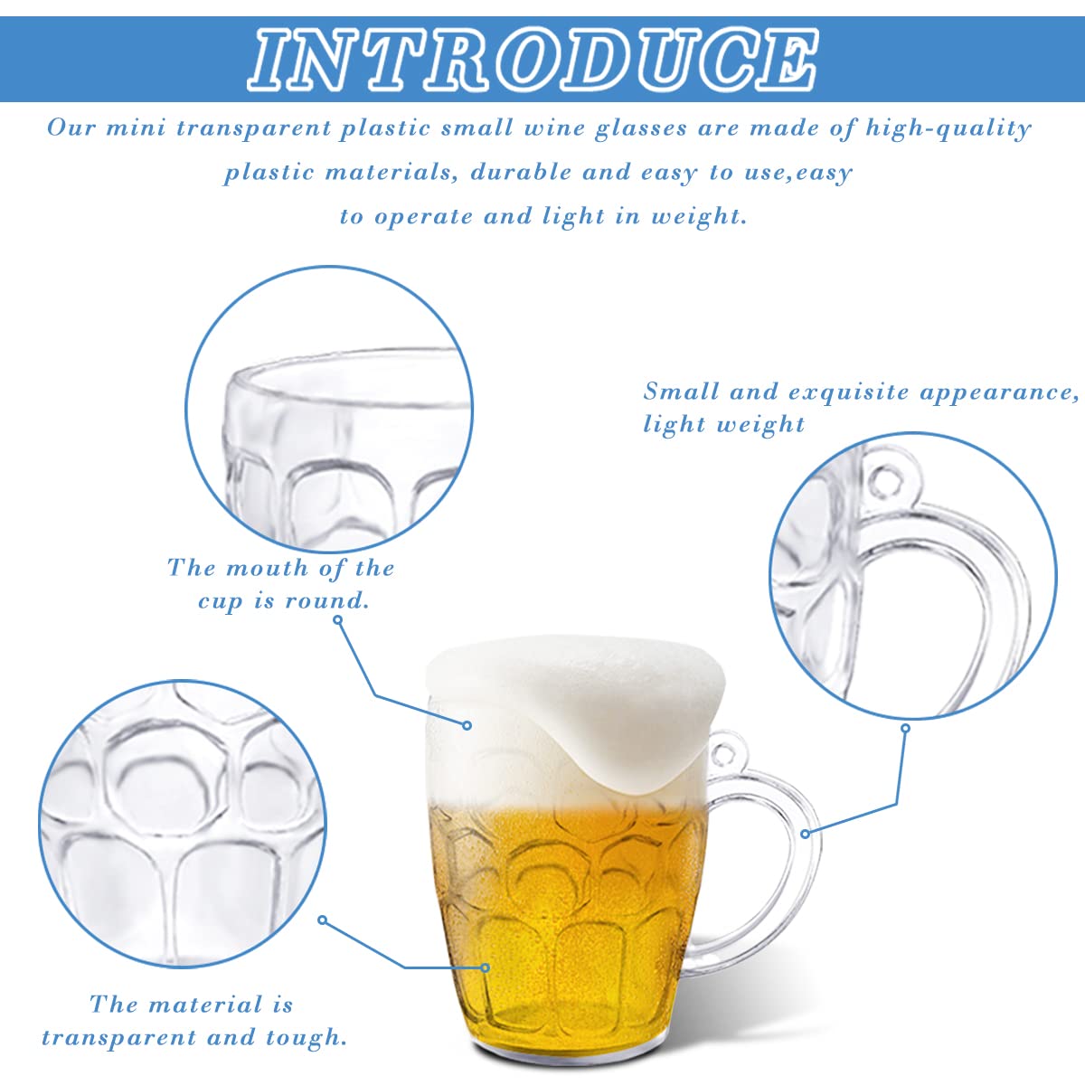 DOERDO 25Pieces Mini Beer Glasses Clear Plastic Mug Shot Small Juice Cups Tasting Glasses for Beer Festival Outdoor BBQ, Outdoor Picnics, or Oktoberfest, 0.2oz
