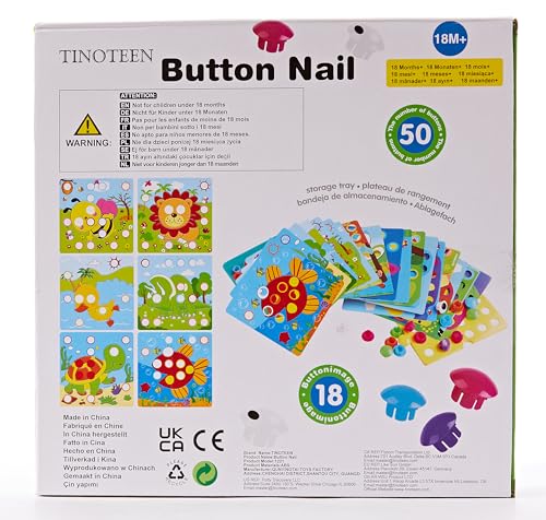 TINOTEEN Button Art Toy for Toddlers,Toddler Activities Crafts Color Matching Early Learning Educational Mosaic Pegboard 50 Buttons and 18 Pictures