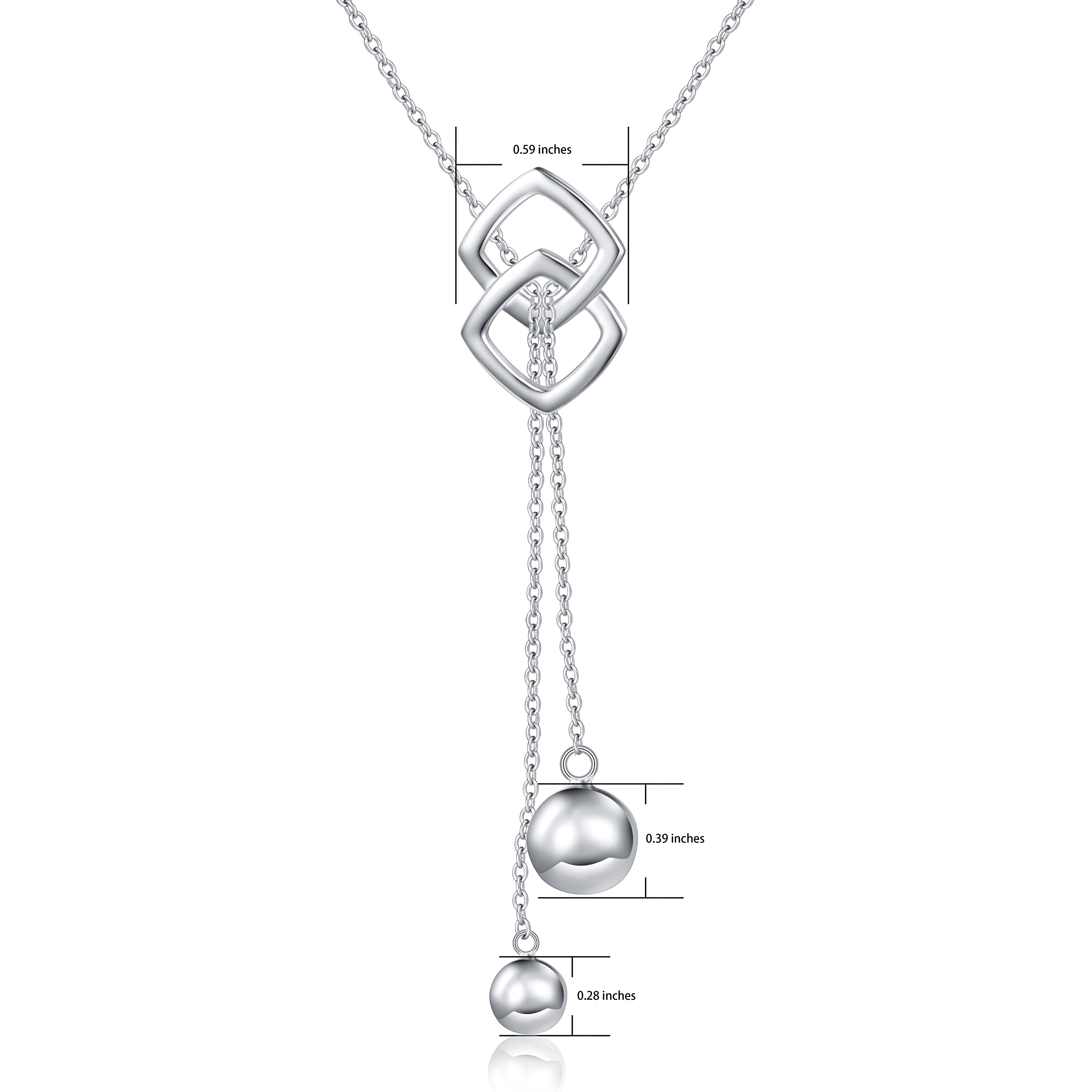 DAOCHONG Long Necklace S925 Sterling Silver Tassel Round Ball Necklace for Women, 30" (Chain adjustable)