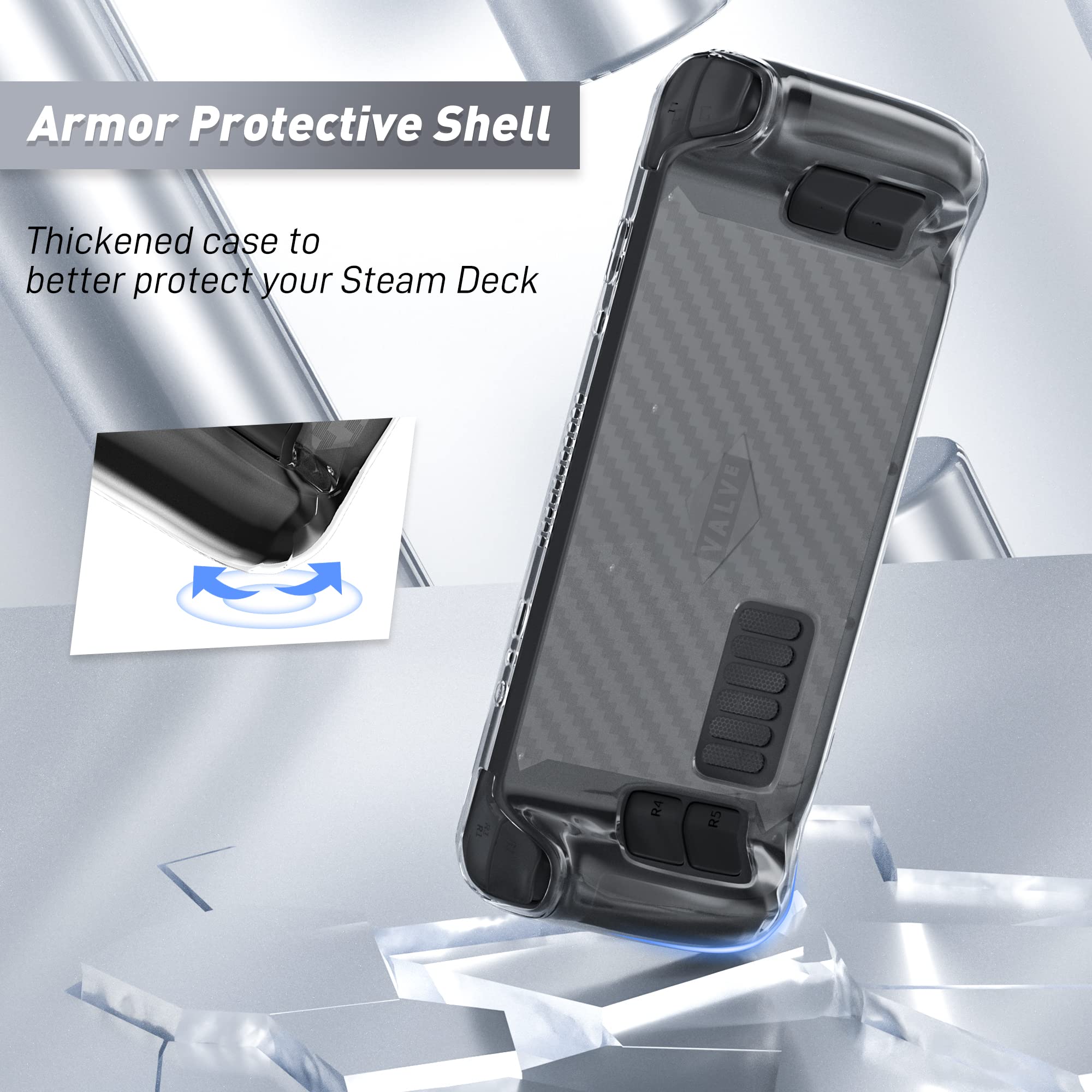 FANPL Clear Case for Steam Deck accessories with 2 Screen Protector and 4 Thumb Caps, TPU Soft Protector Cover for Steam Deck Skin - Checker Design
