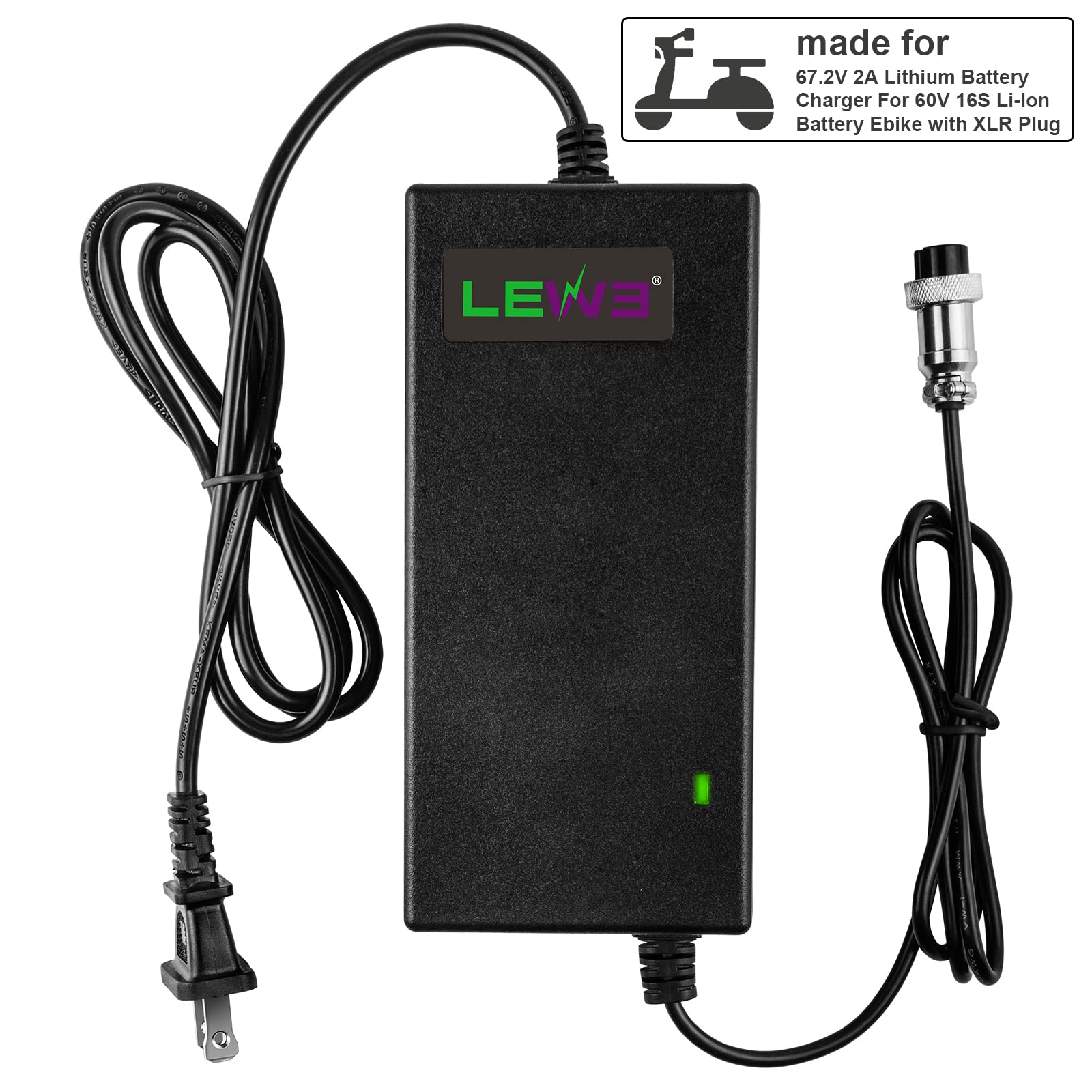 Fancy Buying Electric Bike 60V Lithium Battery [16S] Charger Output 67.2V 2A with Female 3-Pin XLR Inline Connector for 60V Ebike Battery Adapter Power Cord