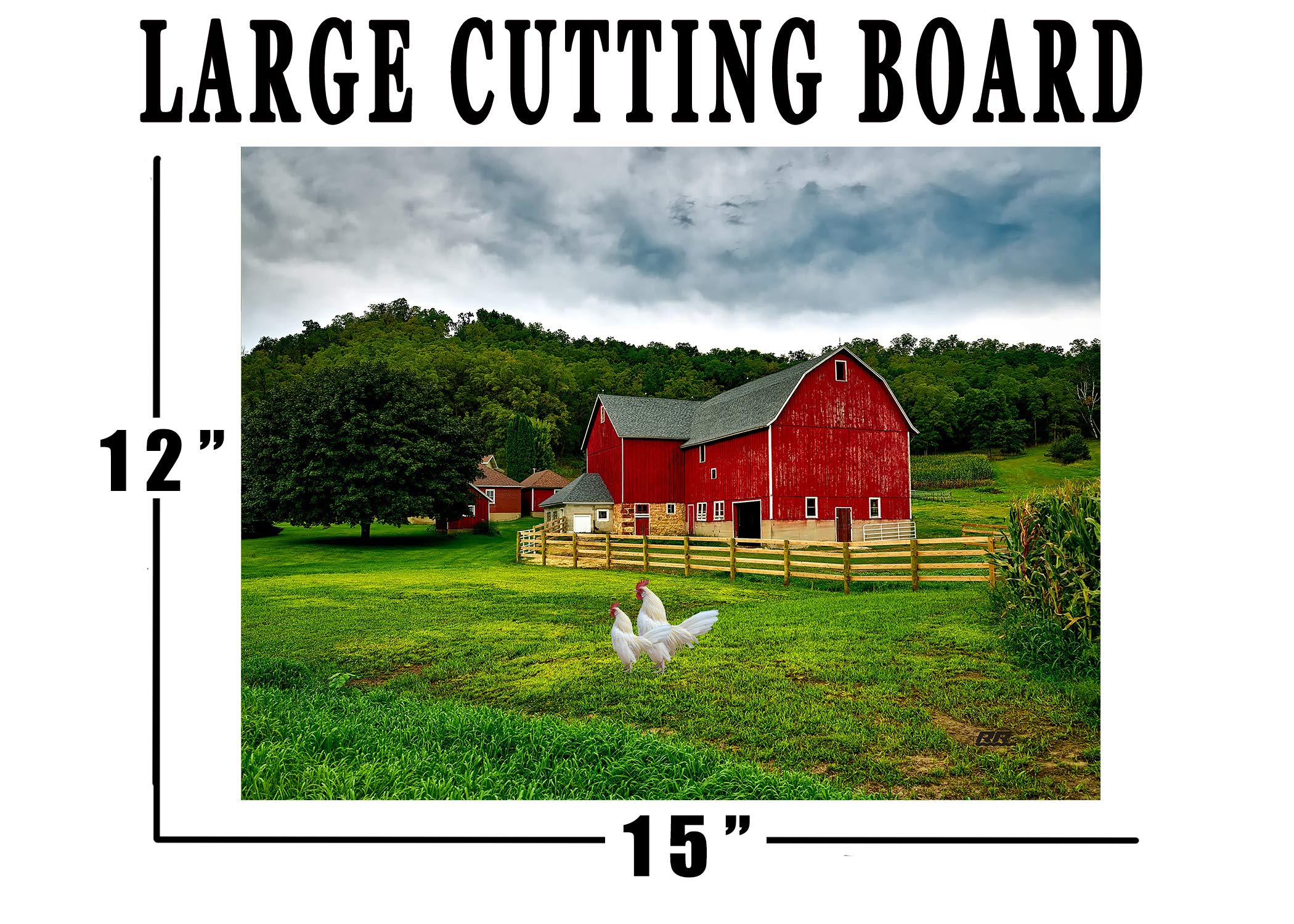 Farm Red Barn Kitchen Glass Cutting Board Barn Decorative Gift Farmhouse Ranch Piglets Design