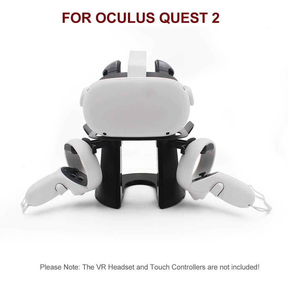 Denpetec VR Stand, Headset Display Holder for Oculus Quest 2 VR Headset Holder and Controller Mount Station for Oculus Quest 2/Rift/Rift S (Black Stand)