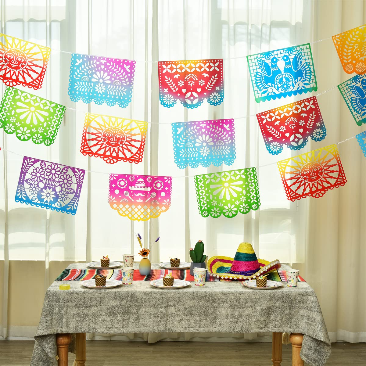 EFOT Mexican Party Banners, Papel Picado Banner - Cinco de Mayo, Fiesta Party Decorations, Dia De Los Muertos Decor, Day of The Dead Decorations, 5 Packs 82 Ft Long