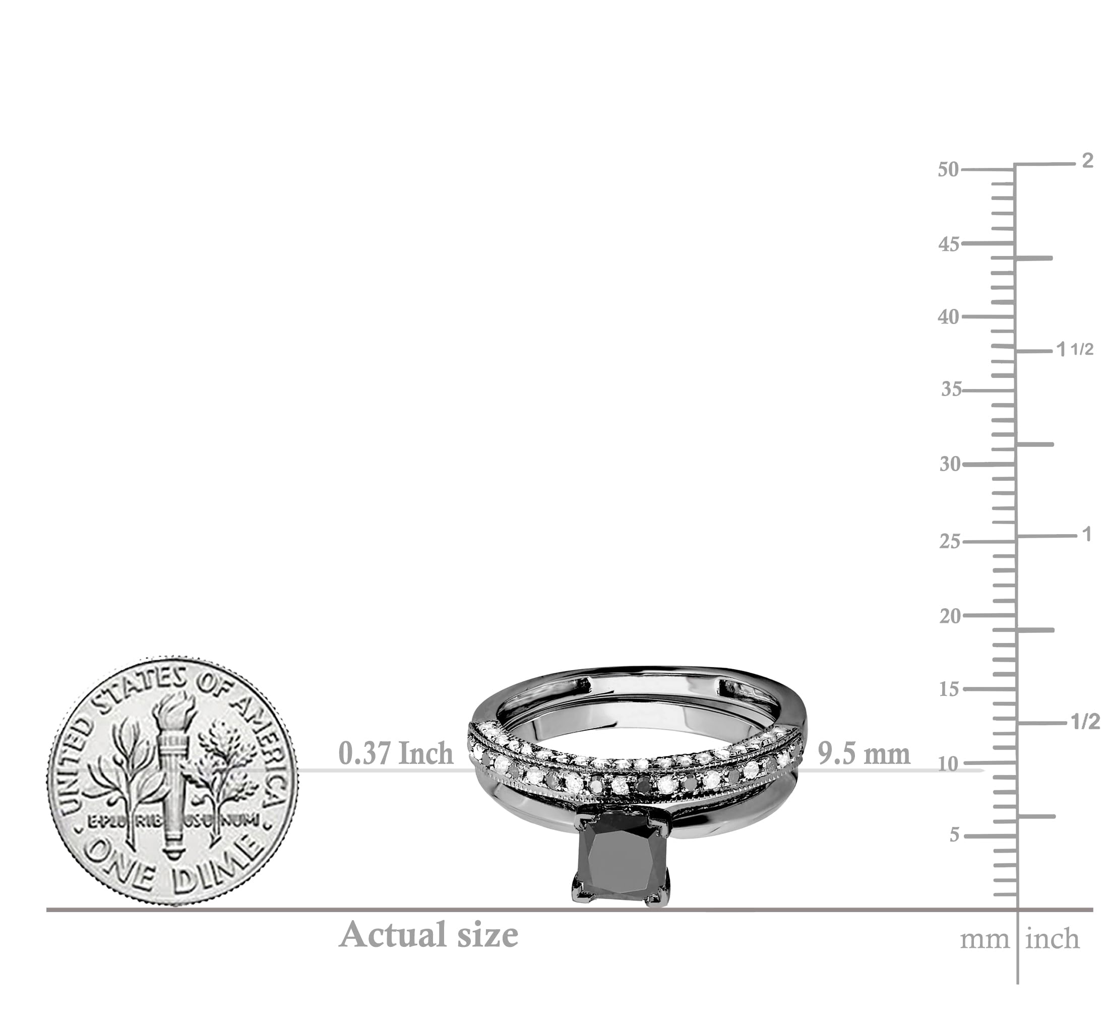 Dazzlingrock Collection 1.50 Carat Princess Black & Round White Diamond Wedding Ring Set for Women in Black Plated 10K White Gold Size 6.5