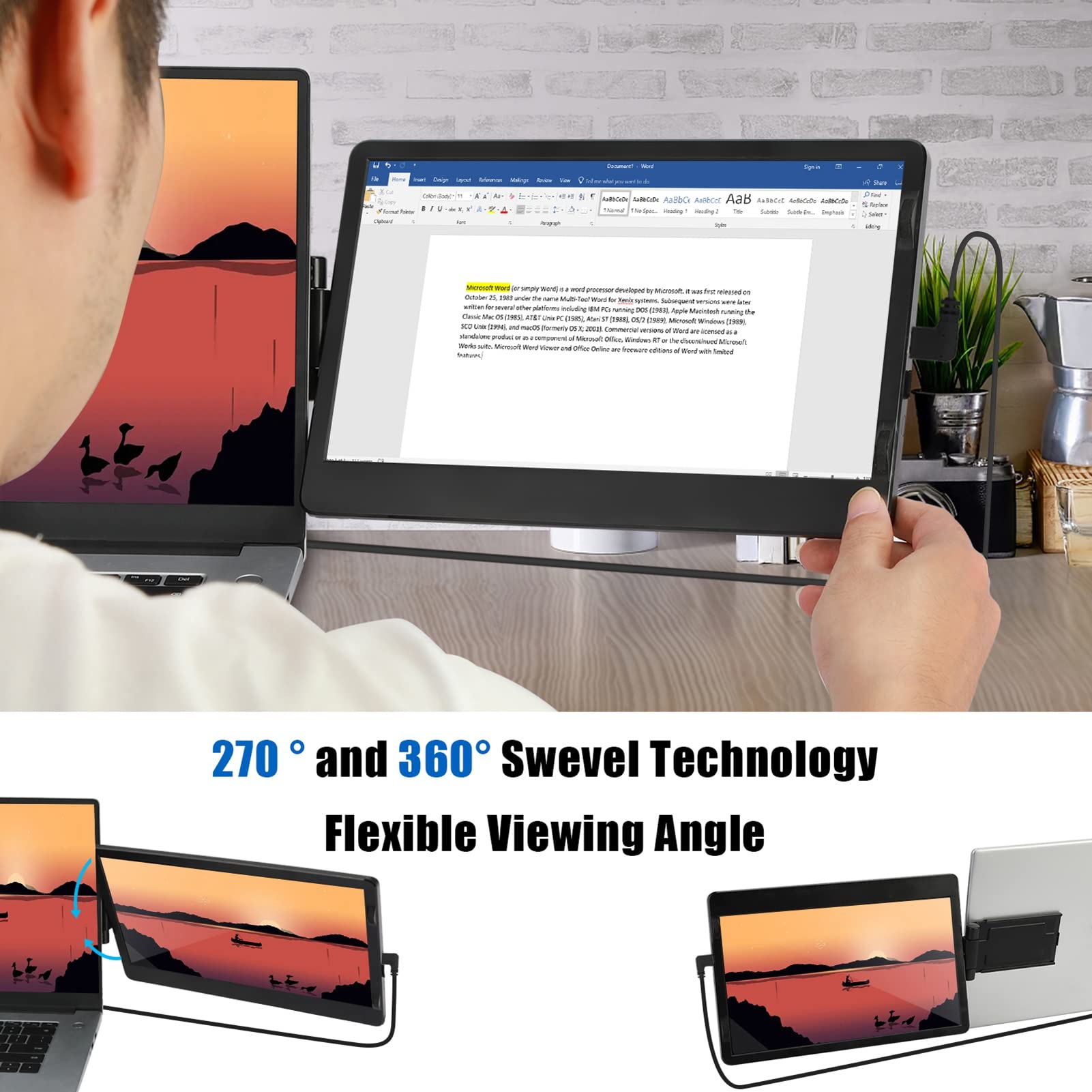 Frogued Laptop Screen Extender, 11.6-inch EM116 Portable Monitor Ultra-Thin High Resolution Panel Wide View Eye Protection Extend Screen Type-C 3.1