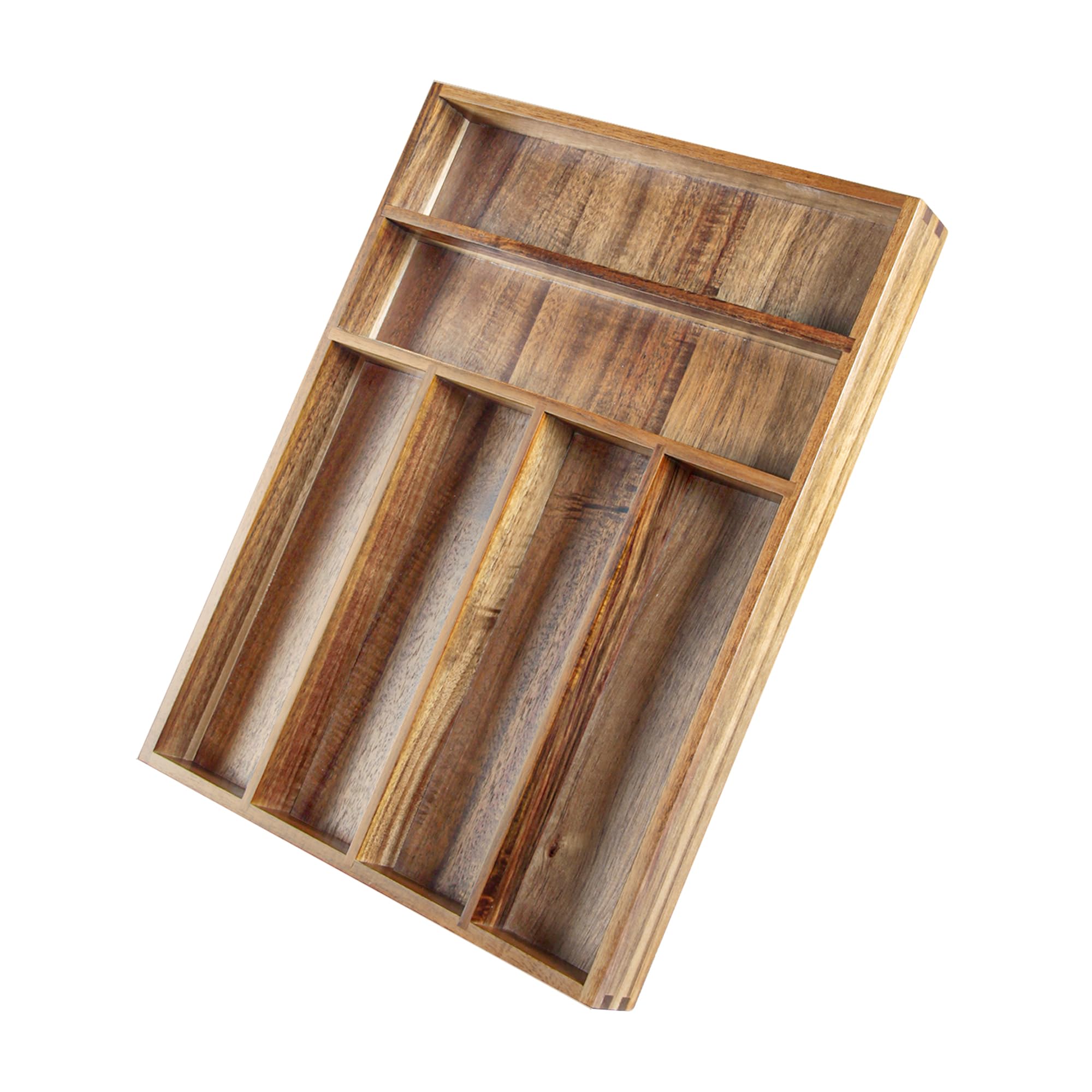 KITEISCAT Acacia Wood Silverware Organizer, Kitchen Utensil Drawer Organizer for Forks, Knives & Spoons, 6-Compartment Cutlery Tray, Flatware Holder
