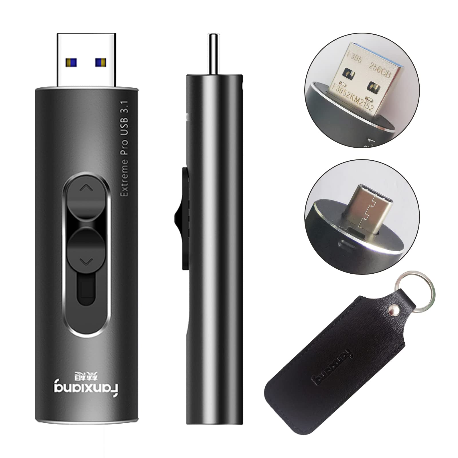 Fanxiang F395 256GB Solid State Flash Drive USB C Thumb Drive, USB 3.1 Dual Interface USB Type-C Memory Photo Stick 550MB/s Super Fast Transfer Speed for OTG Type-C Phone, PC, Laptop, MacBook(Black)