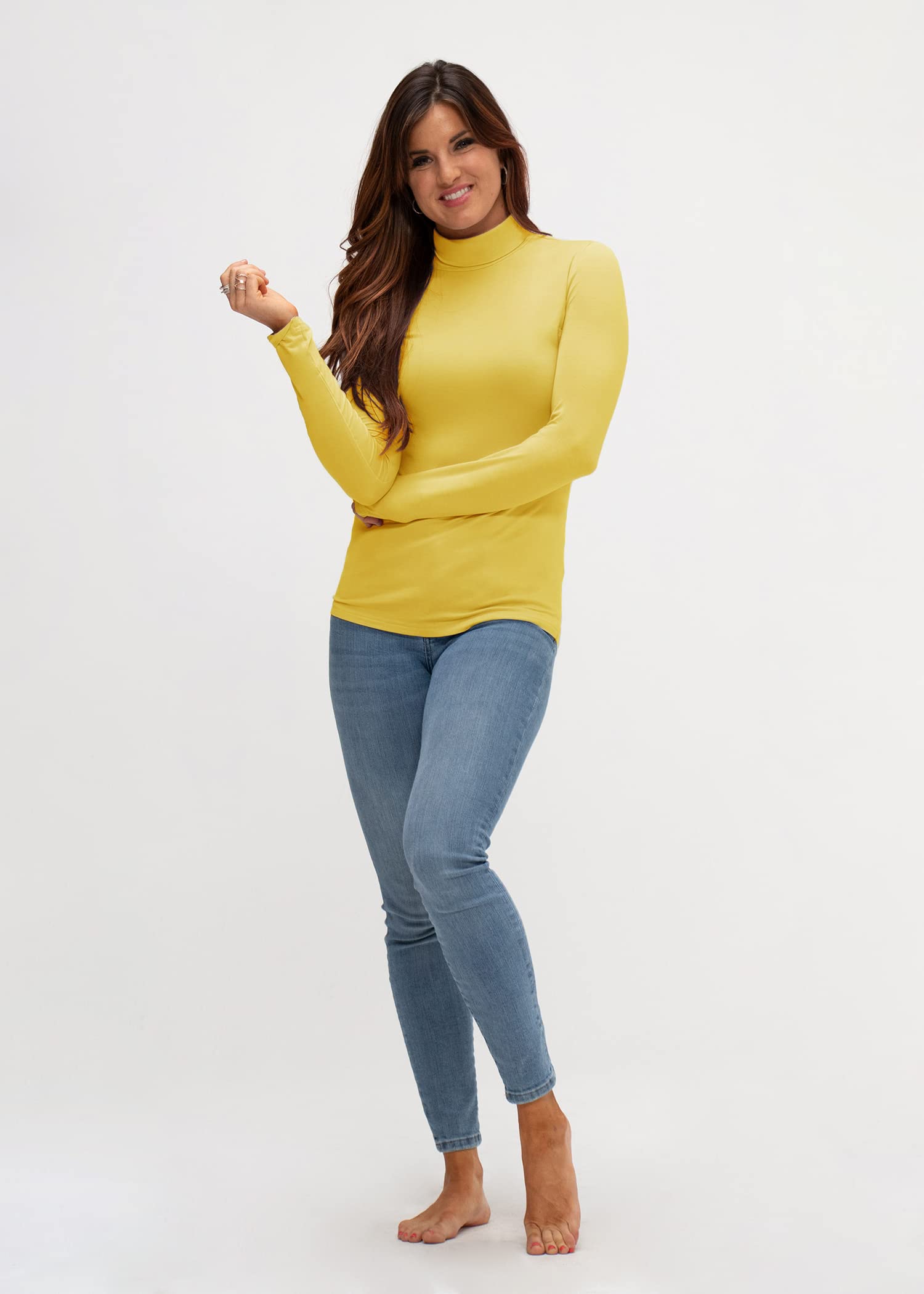 DEVOPS Womens 2-Pack Long Sleeve Mock Turtleneck Stretch Fitted Shirts (Dk.Grey/Mustard Yellow, X-Large)