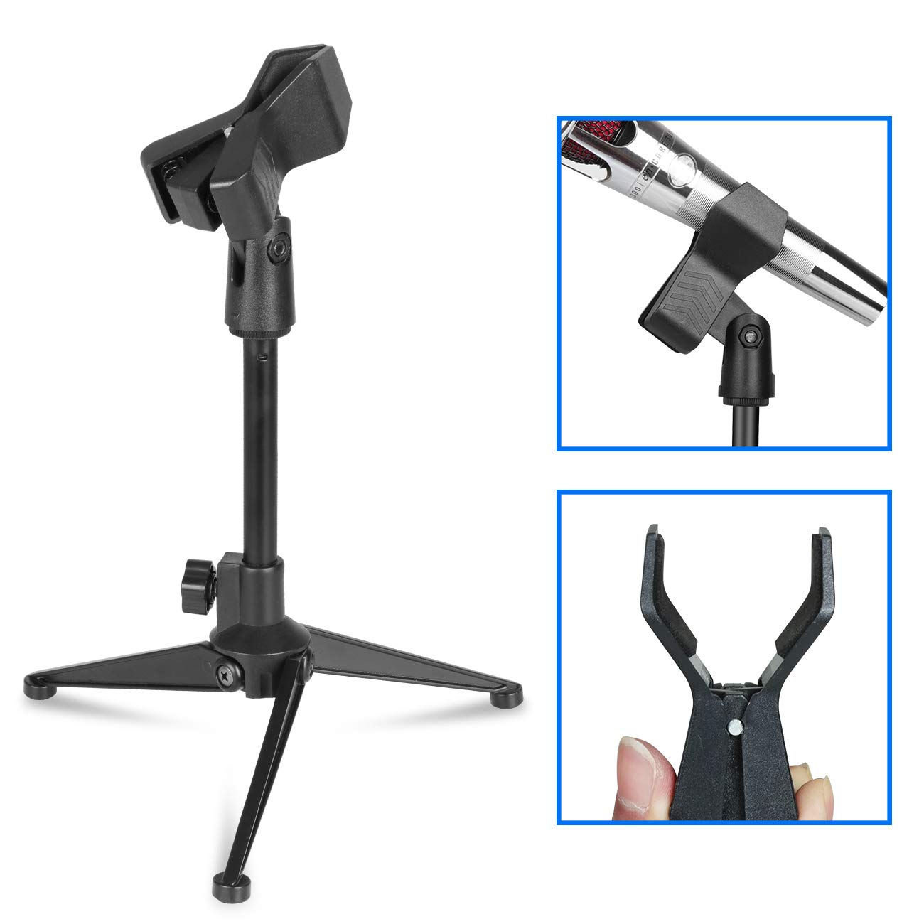 Depusheng Microphone Stand Adjustable Microphone Stand Foldable Mic Clamp Clip Holder Stand Metal Tripod