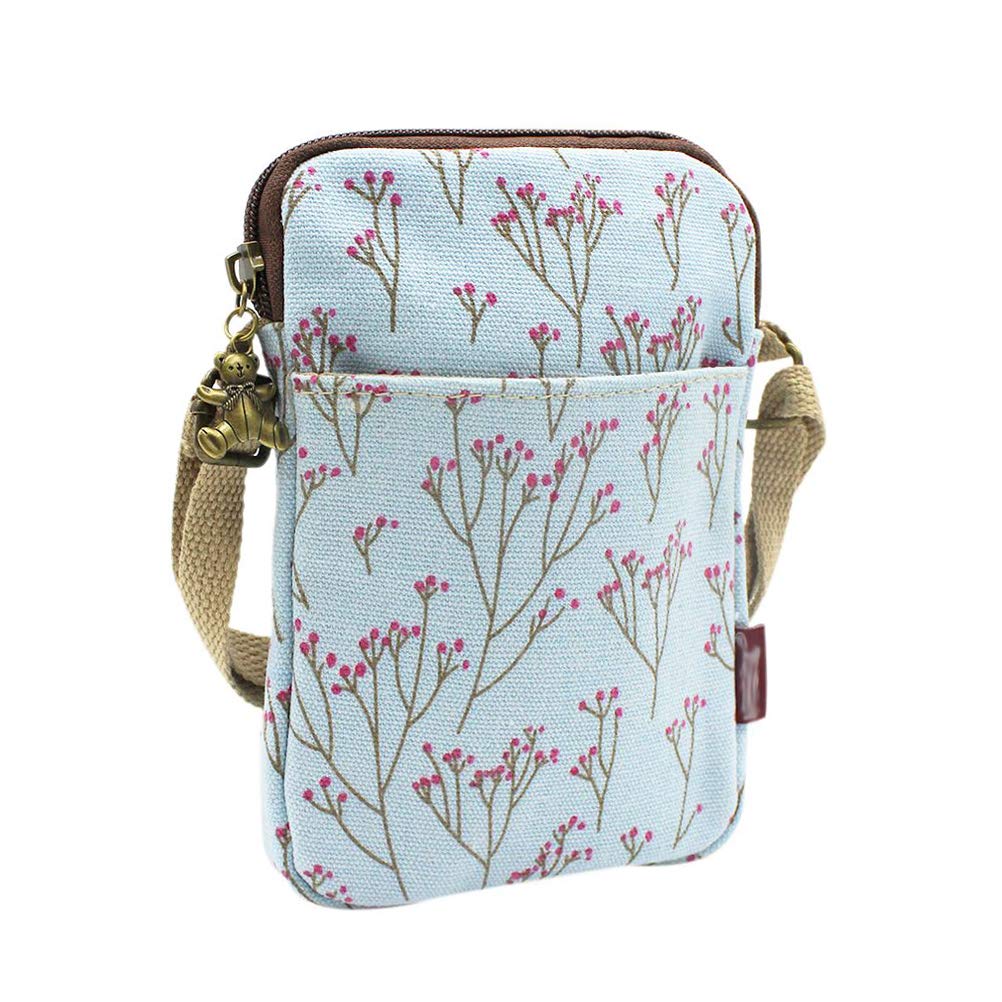 RARITYUS Canvas Small Crossbody Cell Phone Purse Cute Shoulder Bag with Adjustable Strap for Women Blue
