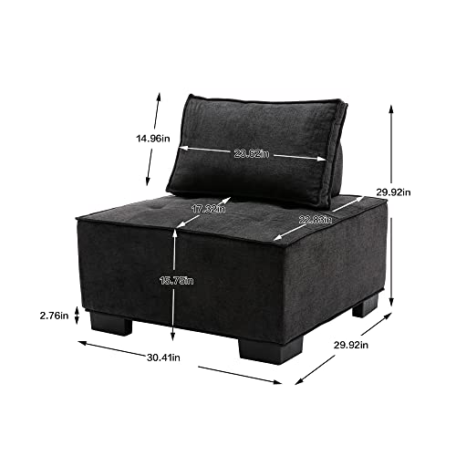TmosiĀ Modular Square Armless Single Sofa Couch Chair,Modular Sectional Sofa with Sturdy Backrest and Removable Pillows,Armless Lazy Chair for Bedroom (Polyester,Black)