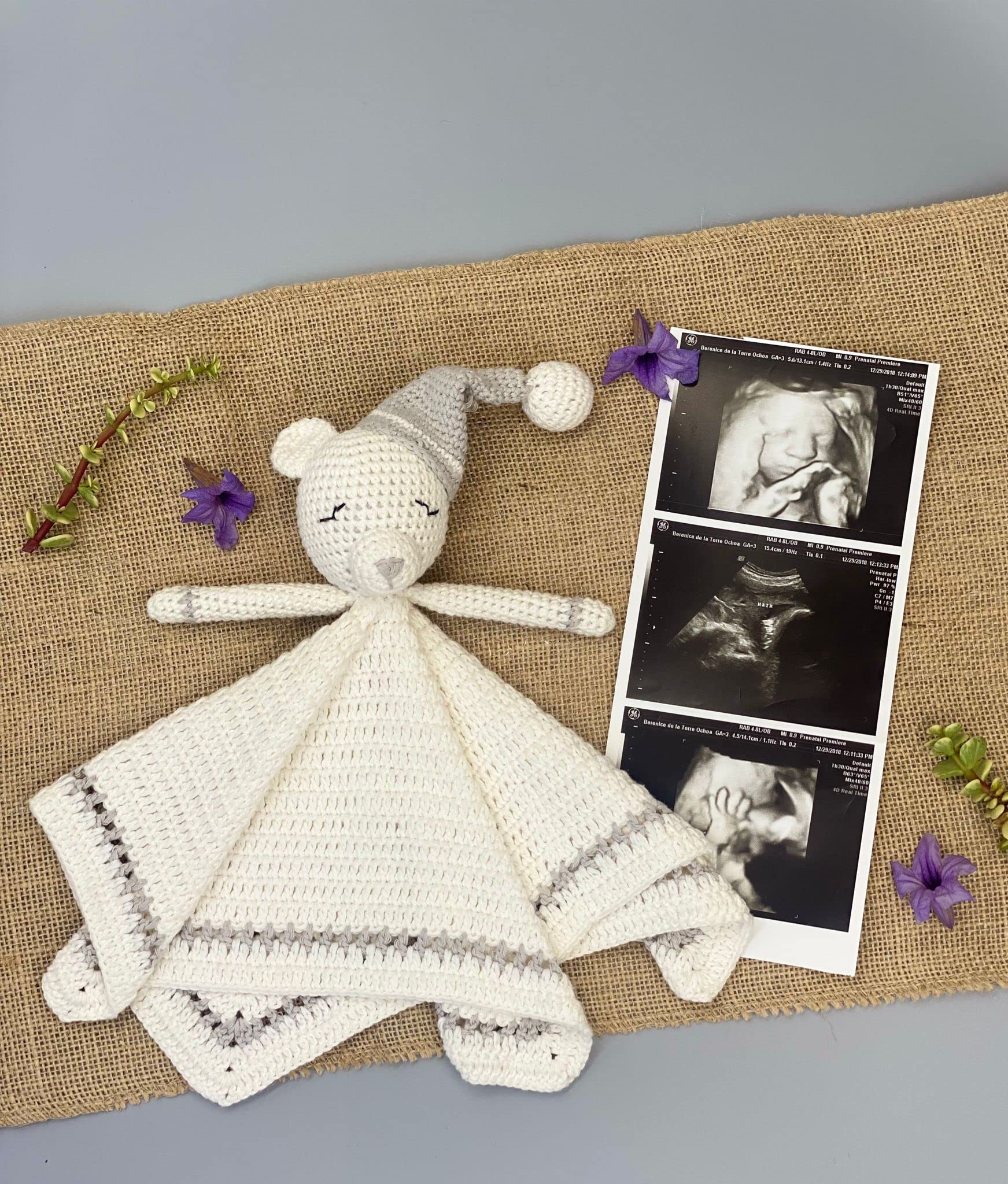 Froggy Baby Unisex Baby Security Blanket, Bear, Knitted, White/Grey