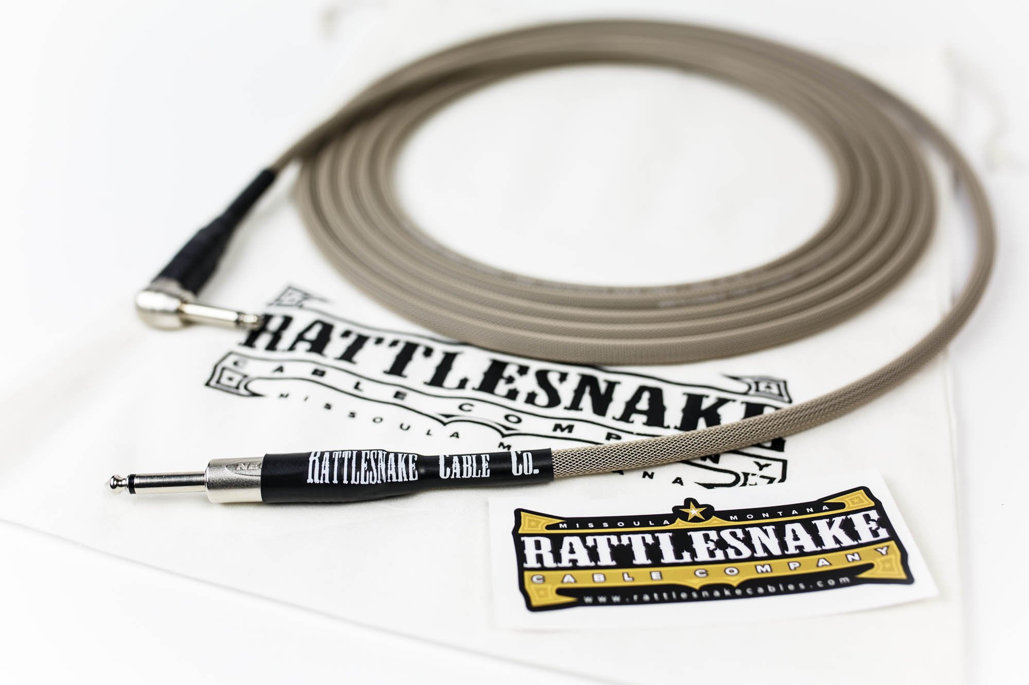 Rattlesnake Cable - 15 Foot Standard Dirty Tweed Guitar Instrument Cable Straight to Right Angle 1/4-Inch plugs
