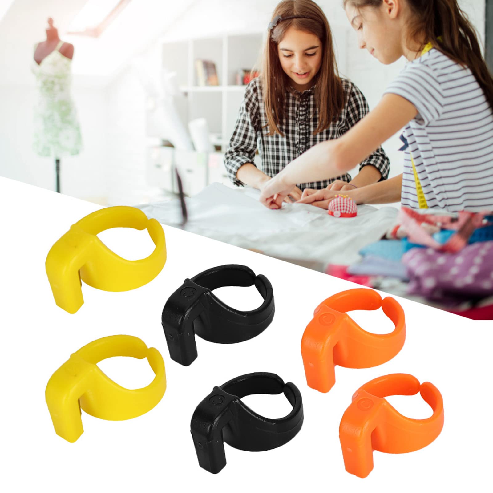 Joyzan Thread Cutter Finger Rings, Plastic Thimble Yarn Portable Needlework Cutting Tool Set Hand Sewing Notions Supplies Knitting Sharp Blades Quilting Embroidery Fishing Line Handcraft Knife 6Pcs