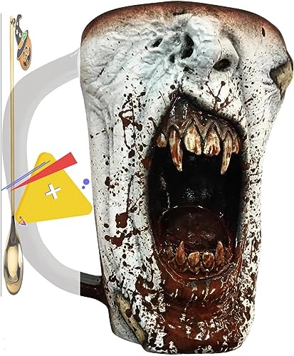 Gothic Vampire Half Face Mug + Small Spoon Set, Halloween Horror Funny Thriller Bloody Scary Coffee Mugs Handmade Half Face Mugs, Halloween Mugs, Thriller Christmas Gifts, Party Supplies, Unique Birth