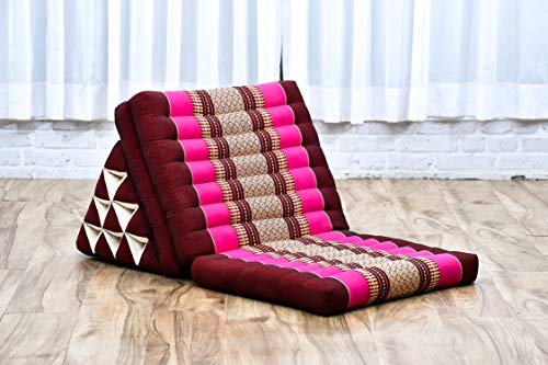 Leewadee 3-Fold Mat with Triangle Cushion β Comfortable TV Pillow, Foldable Mattress with Cushion Made of Eco-Friendly Kapok, 67 x 21 inches, Auburn Pink