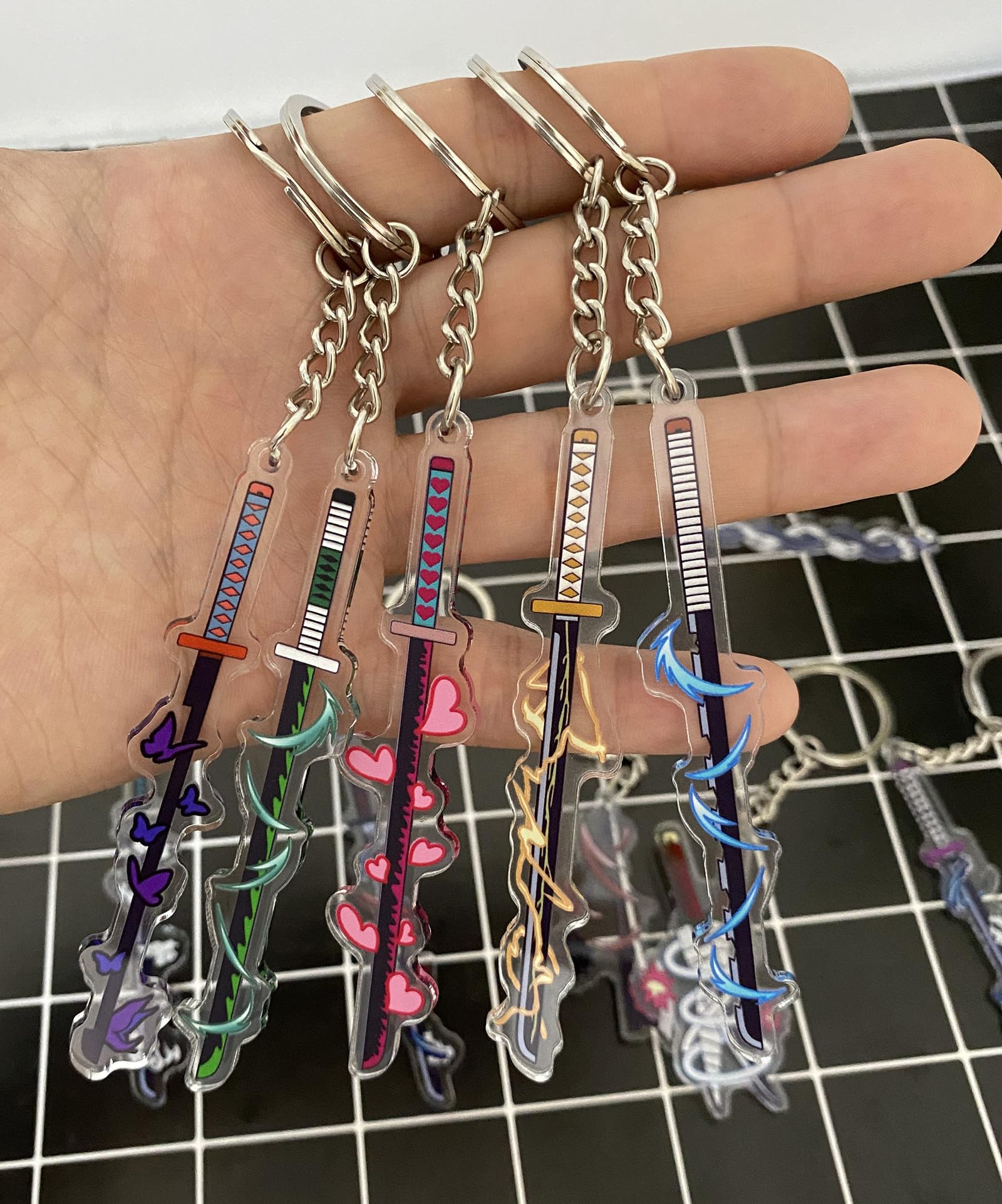 FSRONGXI Anime Keychains, 12Pcs Acrylic Anime keychain, Mini katana Sword Key chain Anime Stuff Accessories Gifts