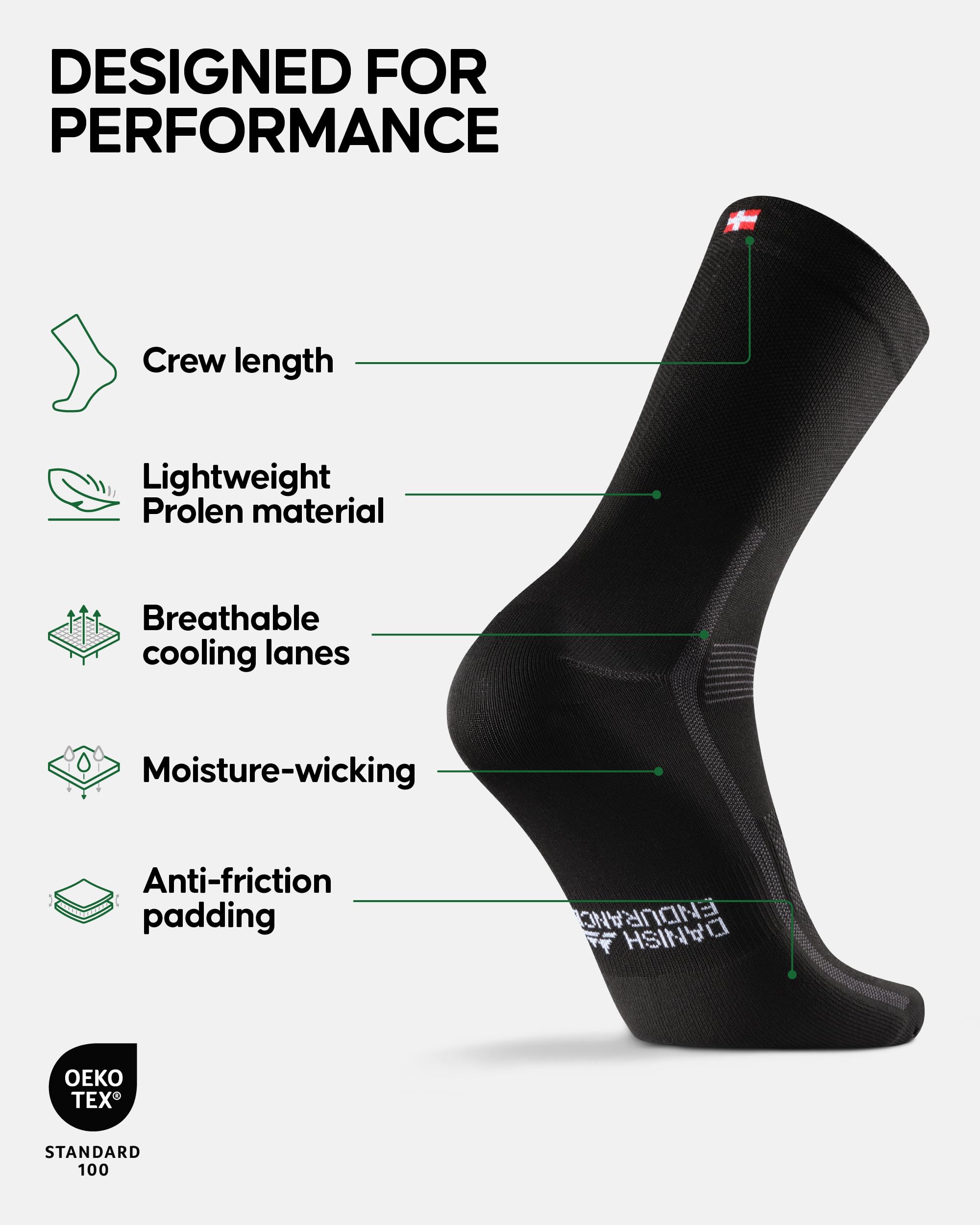 DANISH ENDURANCE 3 Pack Cycling Socks, Breathable Crew Bike Socks, Men & Women, Black, Large
