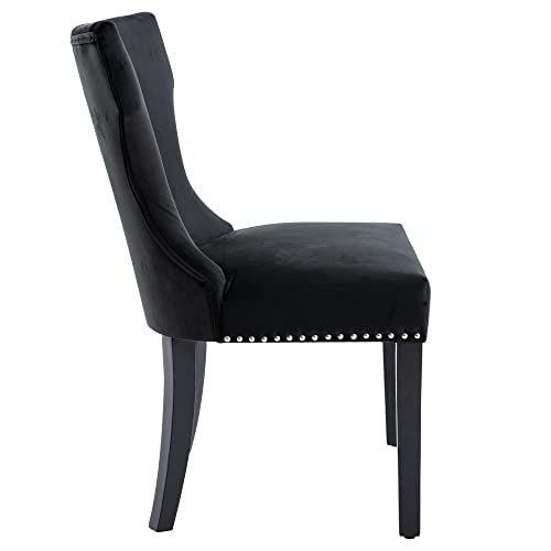 GOTMINSI Velvet Dining Chairs Set of 2, Dining Room Chairs with Nailhead Rivet Trim Design,Upholstered High Back Dining Chairs for Kitchen Dining Room Mid Century Modern Living Room Chairs,Black