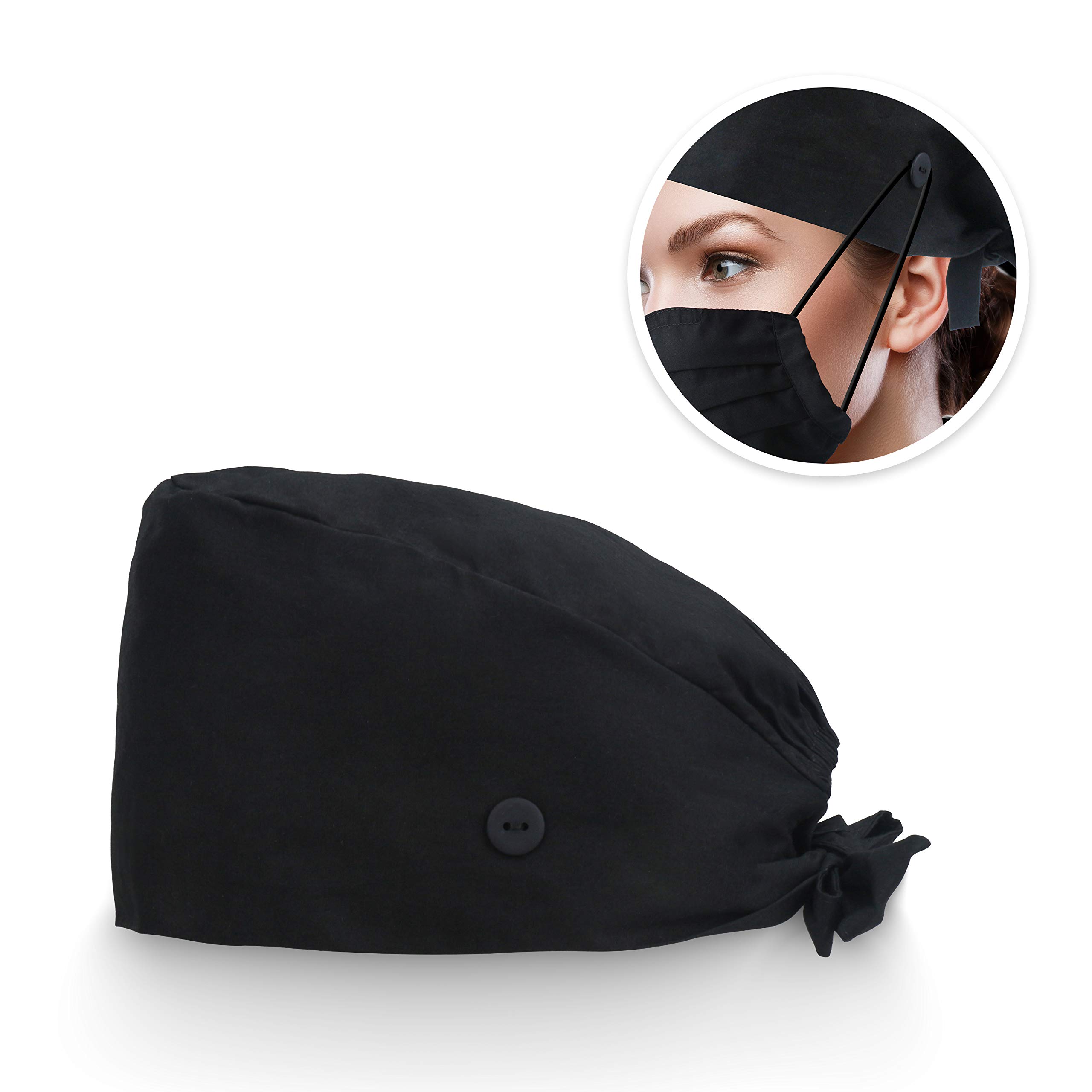 Dfit Adjustable Working Cap with Button, Cotton Working Hat Sweatband, Elastic Bandage Tie Back Hats for Women & Men, One Size, EKG in Black