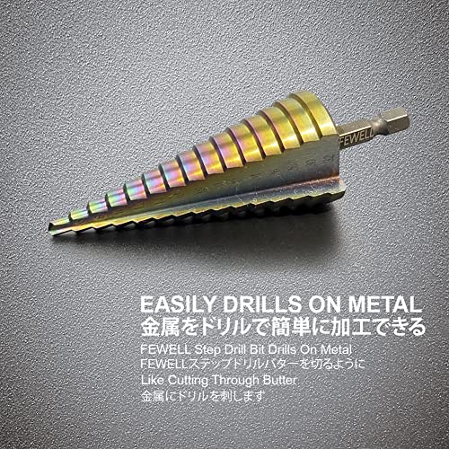 FEWELL M2 Titanium Step Drill Bits 3 Pieces,Straight Flute Step Bit(4mm—12/20/32mm),Hex Shank Unibit for Metal, Wood, Stainless Steel, Plastic(29 Size)