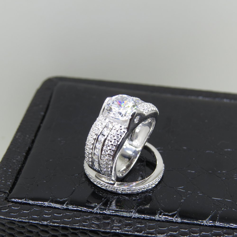 Dazzlingrock Collection 6.5mm Round Cubic Zirconia 3 Row Wedding Ring Set for Her (3.20 ctw, Color White, Clarity Clean) in 925 Sterling Silver Size 6.5