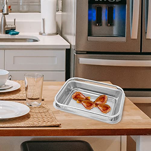 Frying 1set Serving Roaster Food Roasting Spill Fast Baking Steel Net Frying Strainer Dinner Cooking Pan Tray Appetizer Kitchen Oven Quarter Colander Racks Tool Plates Nonstick Fry Mesh Basket (Color