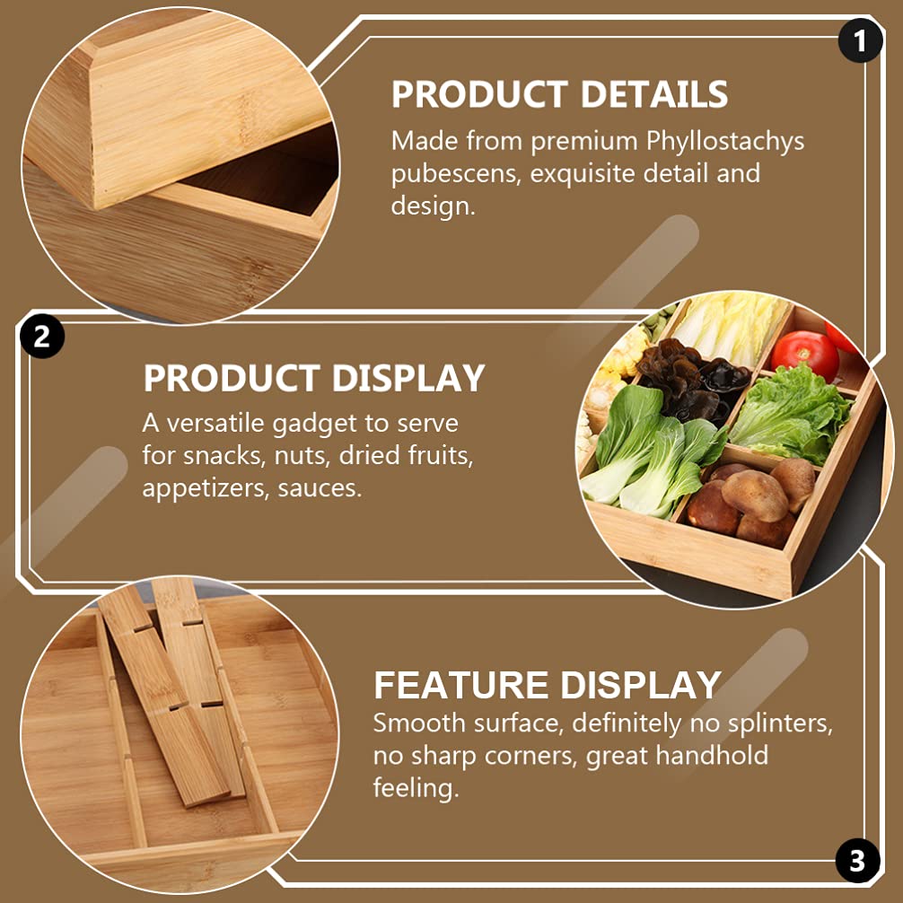 DOITOOL Wooden Dried Fruit Box Jiugongge Multifunction Snack Storage Container Sectional Tray Serving Dish Platter for Wedding Birthday Halloween Party Supplies