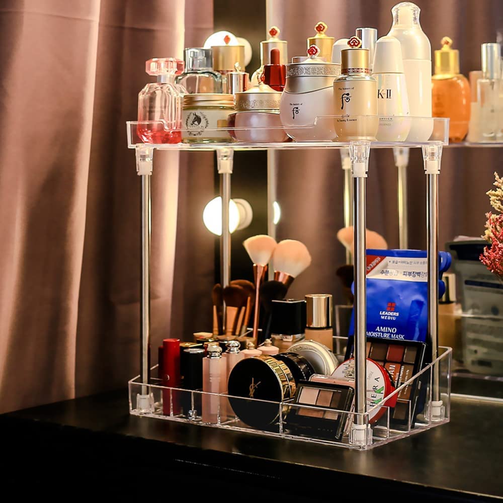 Elebac Bathroom Organizer Countertop Storage 2-Tier Acrylic Vanity Tray, Sink Counter Dresser Makeup Organizer for Cosmetic Skincare Lotion Perfume, Multi-Functional Anti-Slip Organizer for Bathroom