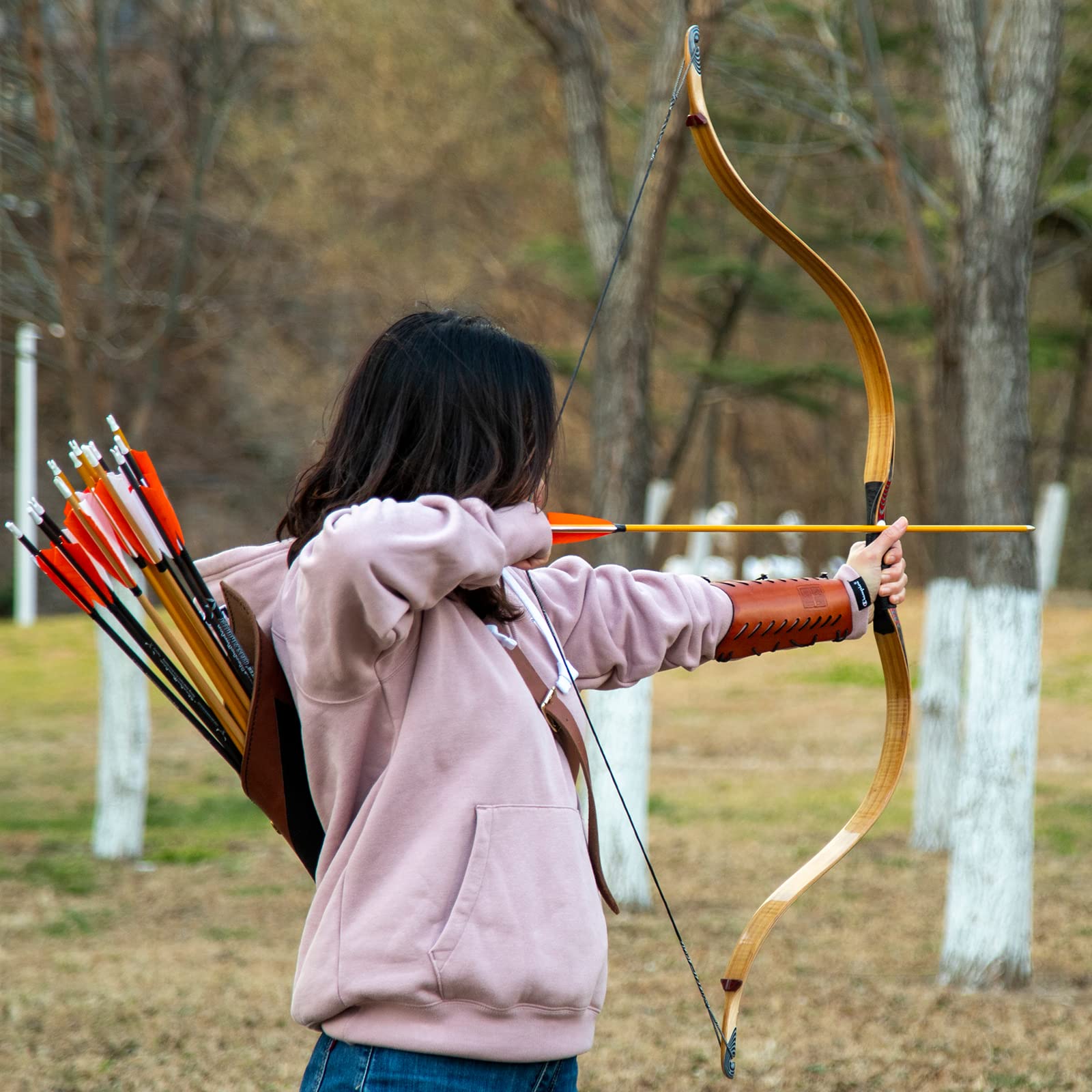 Deerseeker Archery 52" Longbow Traditional Handmade Recurve Bows Ambidextrous Horsebows for Adults & Youth Hunting Target Shooting (horsebow Set 55lbs)