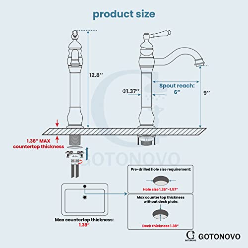gotonovo Bathroom Vessel Sink Faucet Oil Rubbed Bronze with POP UP Drain Single Lever Handle 1 Hole Bowl Sink Mixer Tap Deck Mount Tall Spout Lavatory Vanity