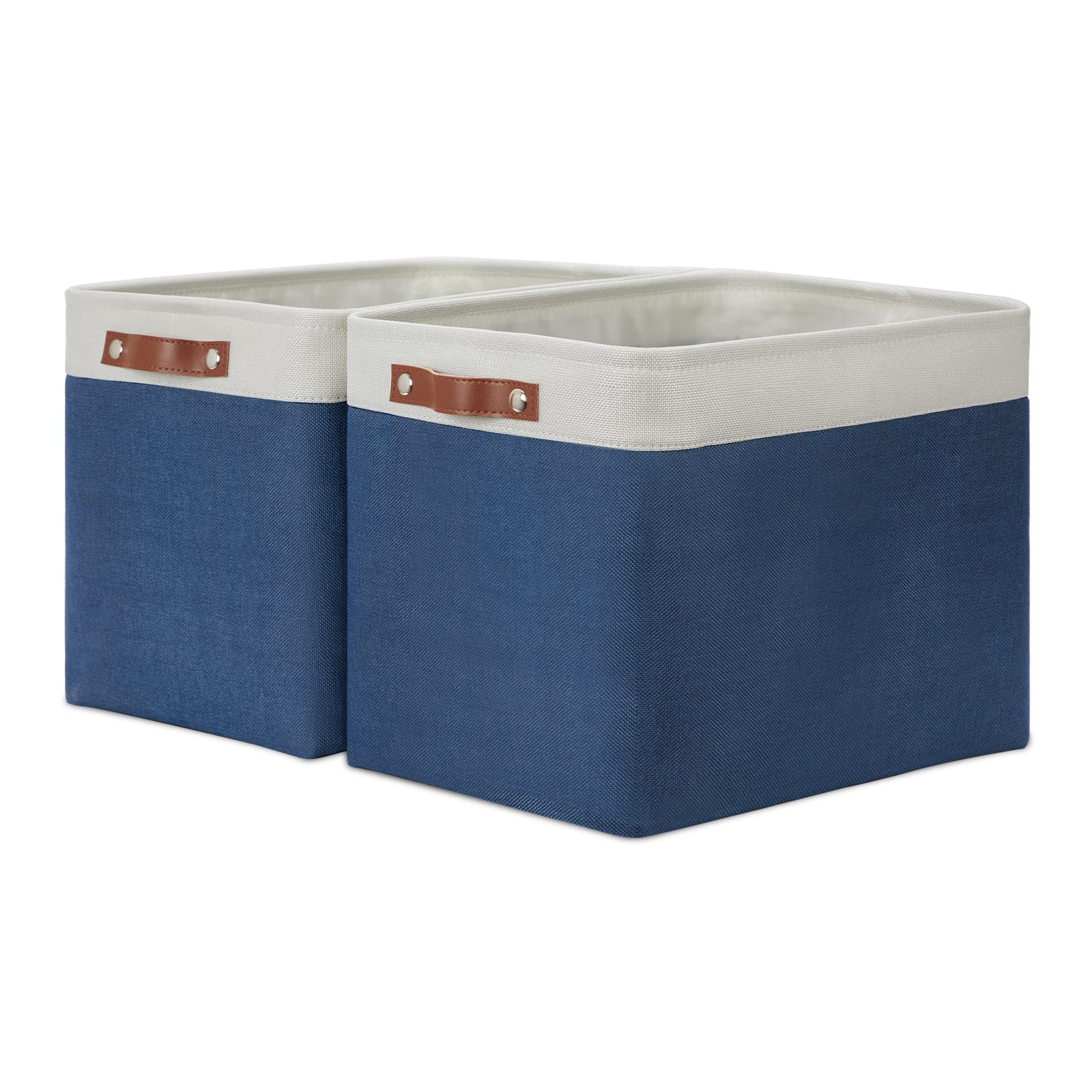 DULLEMELO Collapsible Bundle Baskets 3 Medium Baskets 15"x11"x9.5" + 2 Large Baskets 16"x12"x12"(White&Blue)