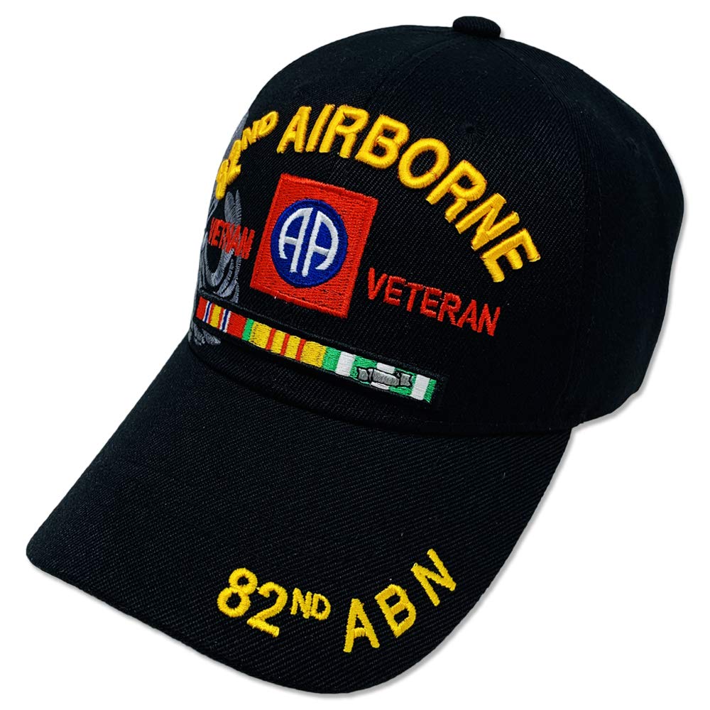 DANKONG Acrylic Military Hat - US Warriors Official Licensed Army Hat 3D Embroidered with Size Adjustable Hoop and Loop Closure for Men and Women - 82nd Airborne Division - Black