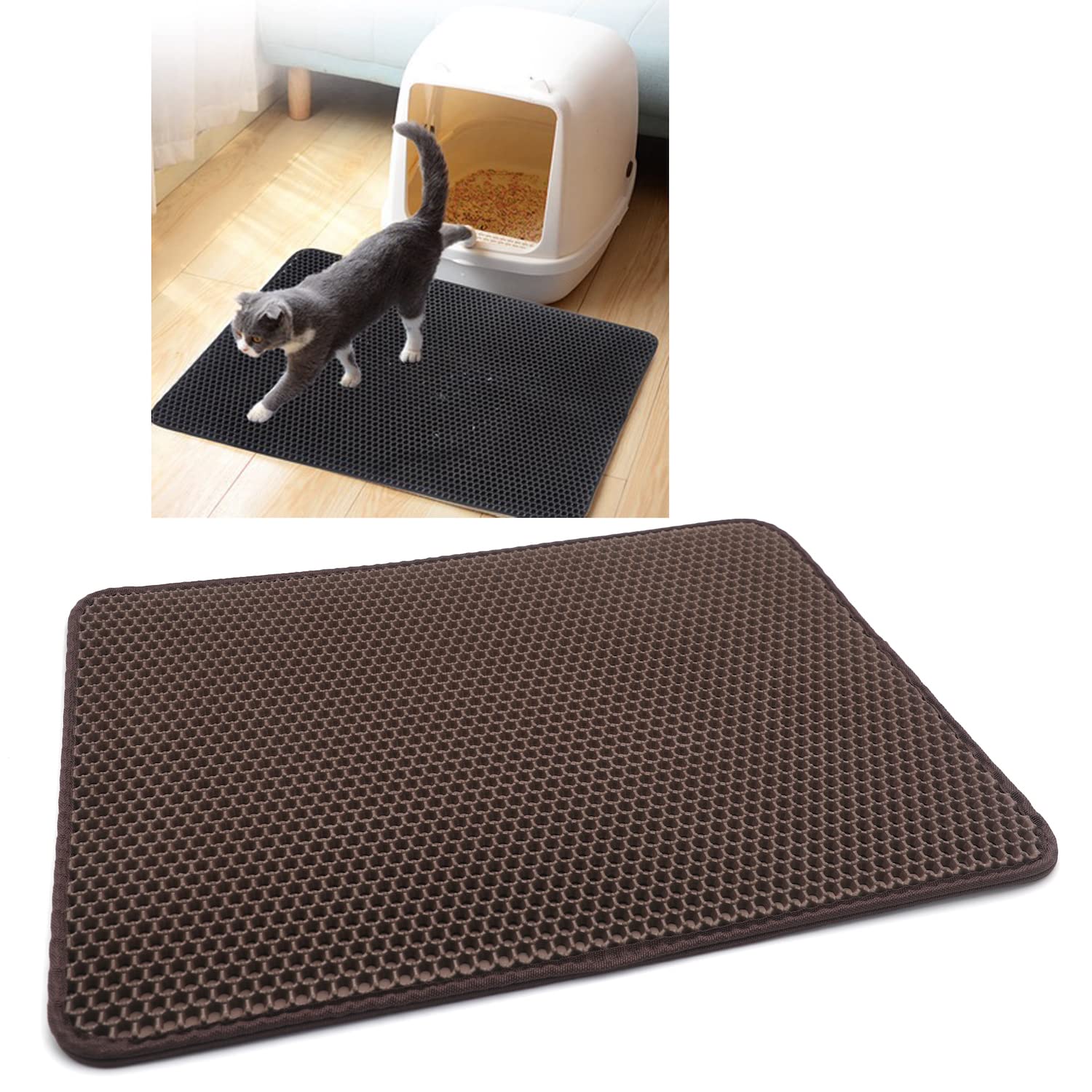 HTTMT- (23x17 inch) Pet Supplies Cats Litter & Housebreaking 58X43 Brown Cat litter Mat Double Layer Pad Trapper Folding Pad EVA Foam Rubber
