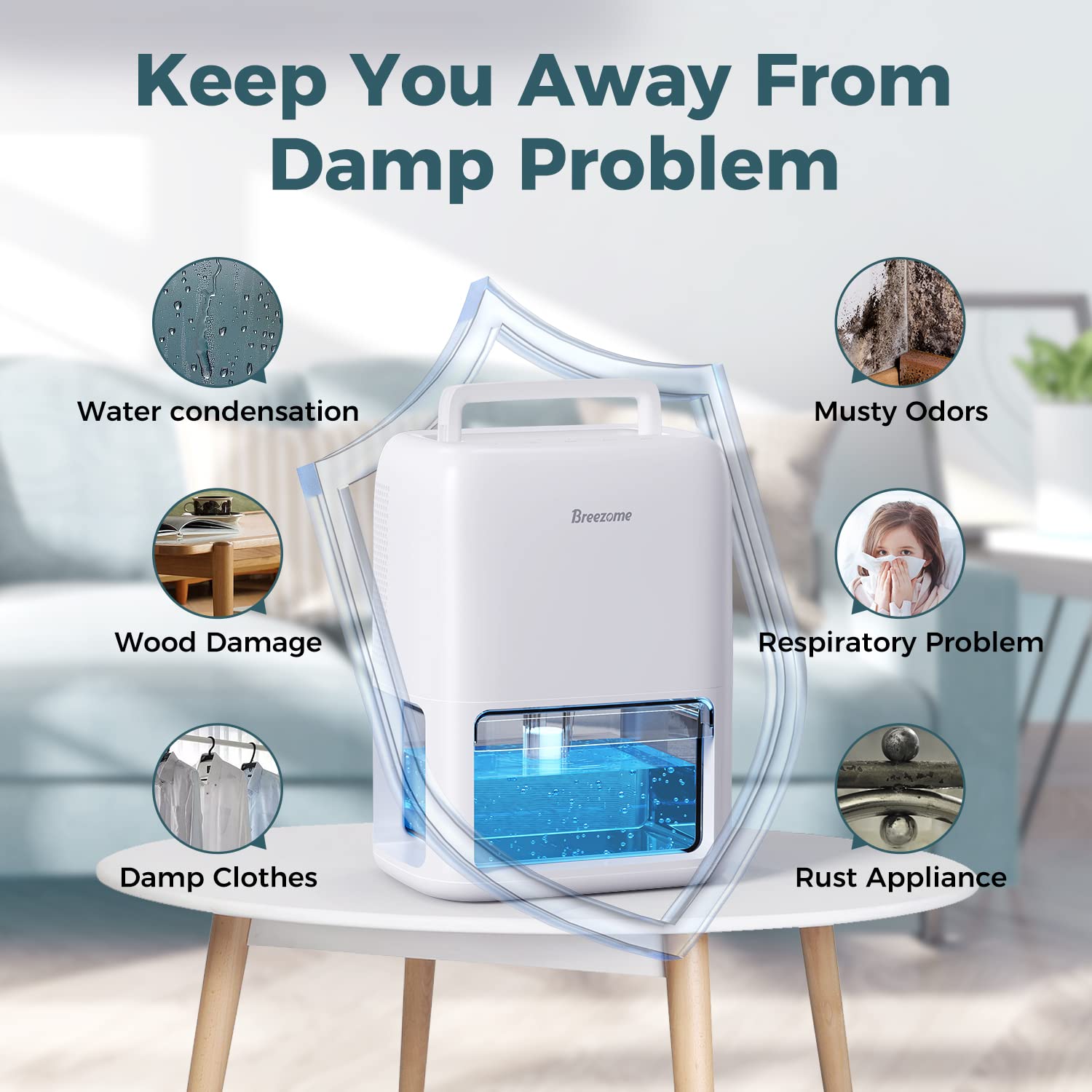 Dehumidifiers Breezome Dehumidifiers for Bedroom 500 ft² Home with 2 Modes 7 lights Ultraquiet Dehumidifier for Basement with Timer Autooff Auto Deforst Protection Small Dehumidifiers for Office RV