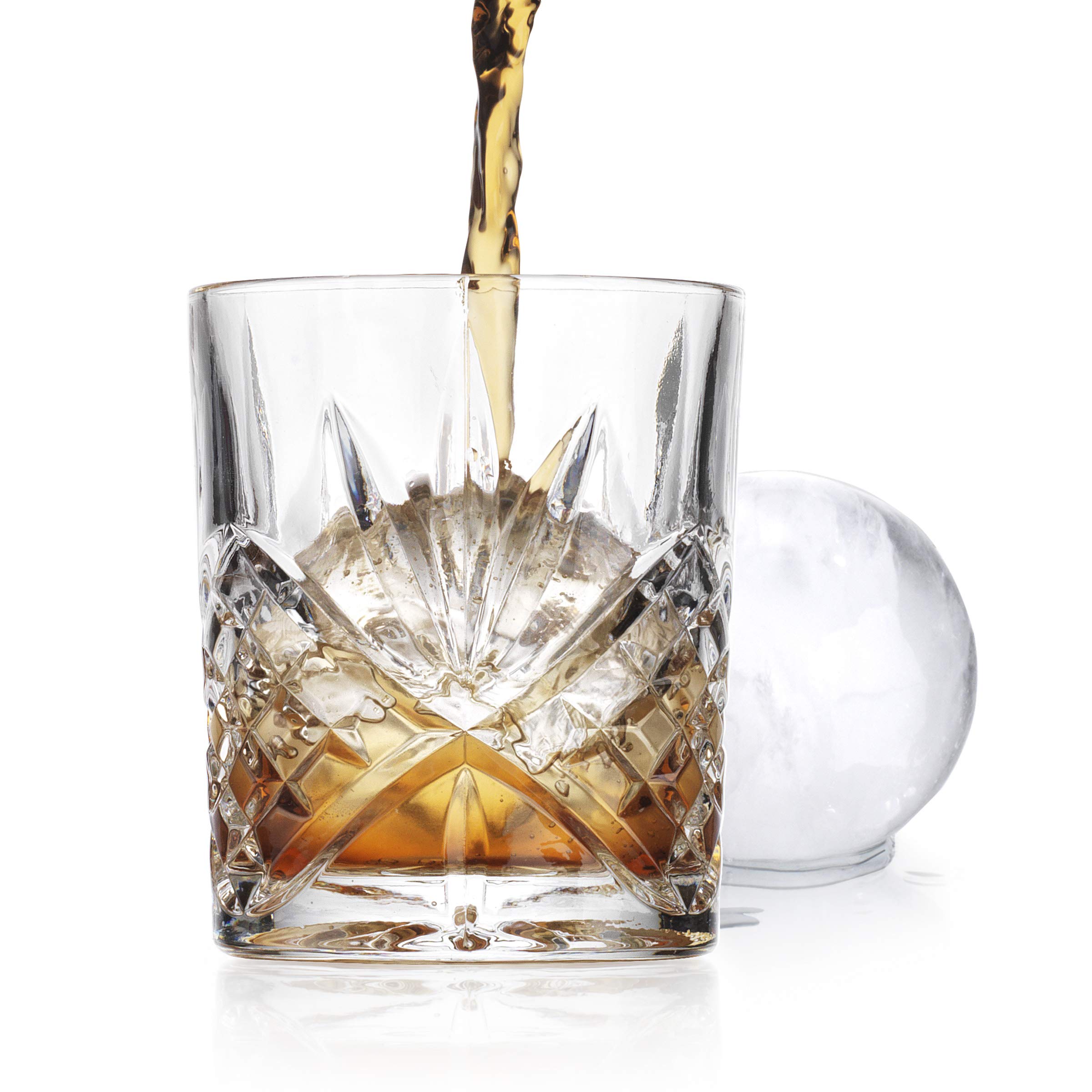Godinger Old Fashioned Whiskey Glasses and Ice Ball Sphere Mold Whiskey Chilling Set - Dublin Collection, Set of 2