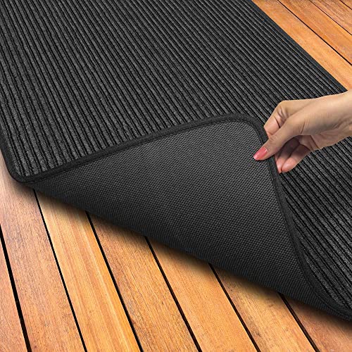 House, Home and More Indoor Outdoor Double-Ribbed Carpet Runner with Skid-Resistant Rubber Backing - Smokey Black - 3 Feet x 10 Feet