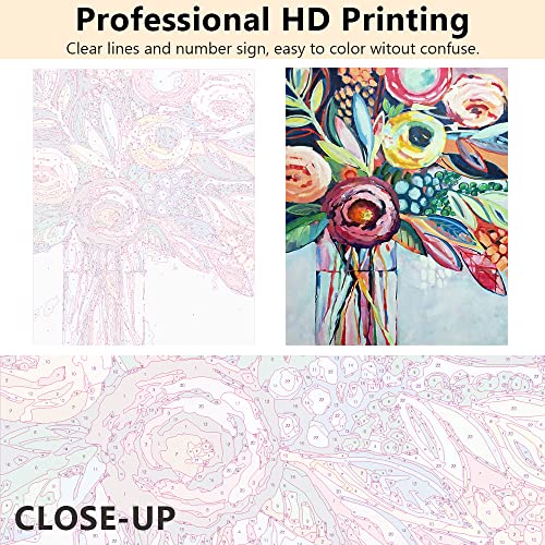 Paint by Numbers Flowers, Abstract Paint by Number for Adults, Adult Paint by Number Kits on Canvas Drawing Paintwork with Paintbrushes, Easy Paint by Numbers for Kids Art Crafts 16"x20"(Frameless)