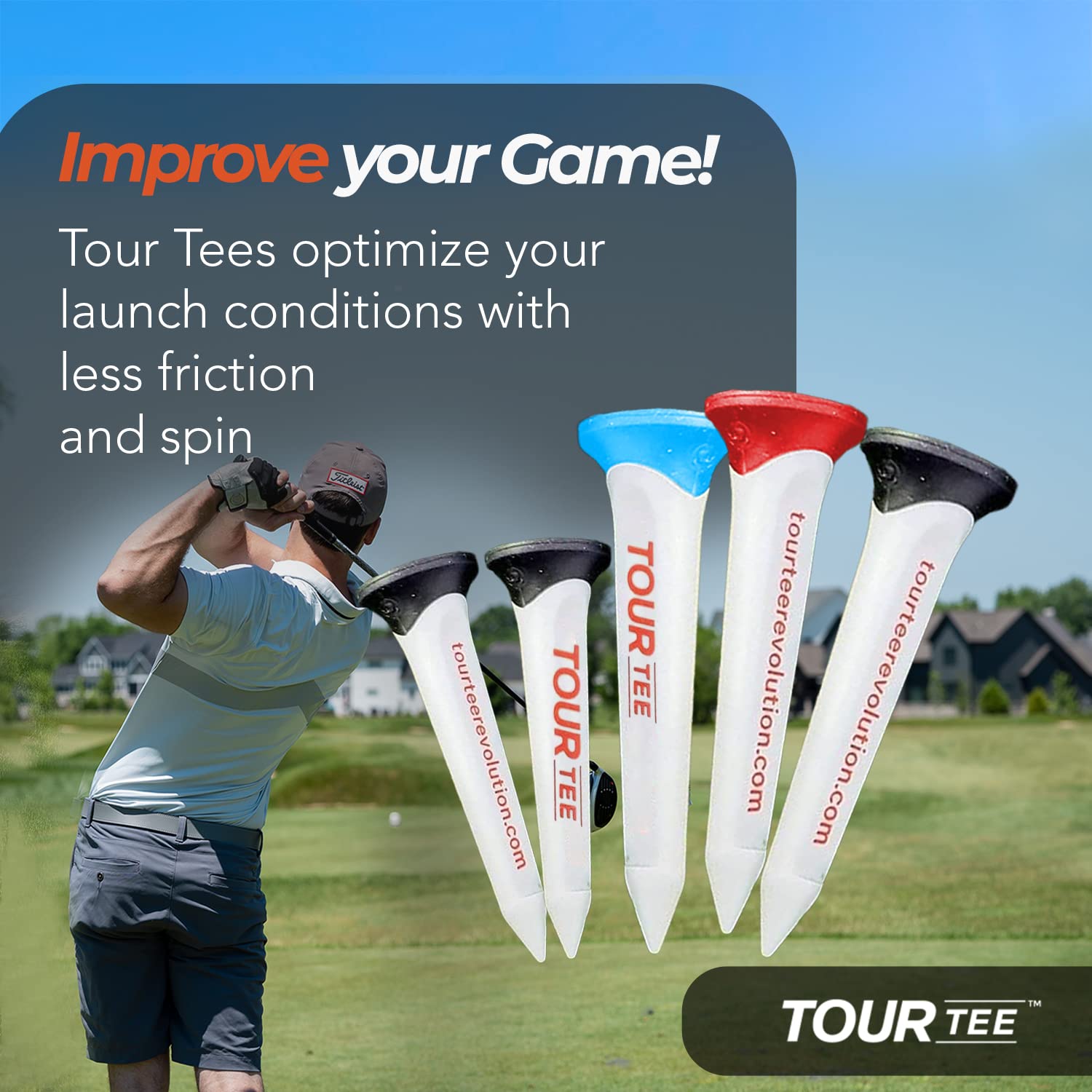 CMC Design Tour Tee Combo Pack - Frictionless Golf Tees for More Distance & Consistent Yards - Three 3.15β and Two 1.75β Golf Tees