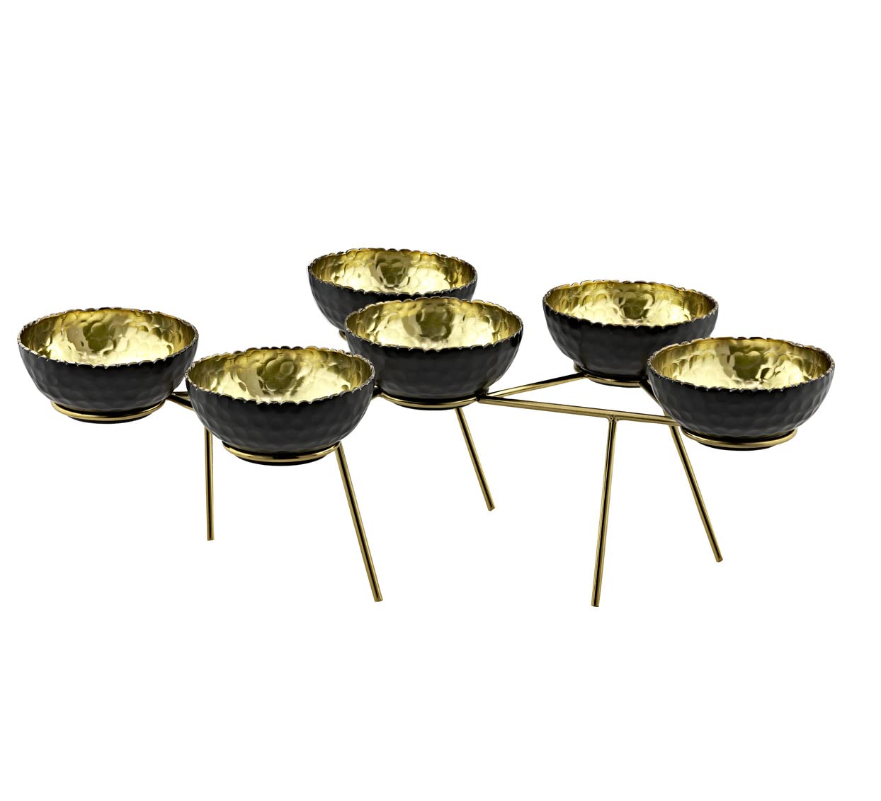 Godinger Stainless Steel Gold and Black Appetizer, Dessert, Fruit Bowls on Stand, Set of 6