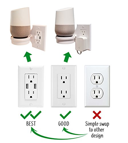 Mount Genie Smart Home Outlet Shelf: Hidden Cord Storage and Extra Custom Short Cords Great for Google Home, Nest, Security Cameras, Smart Speakers, and More